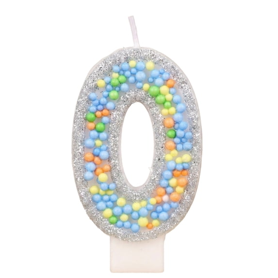 Birthday Candle, Number 0 Candle, Colorful Decorative Foam Bead Silver ...