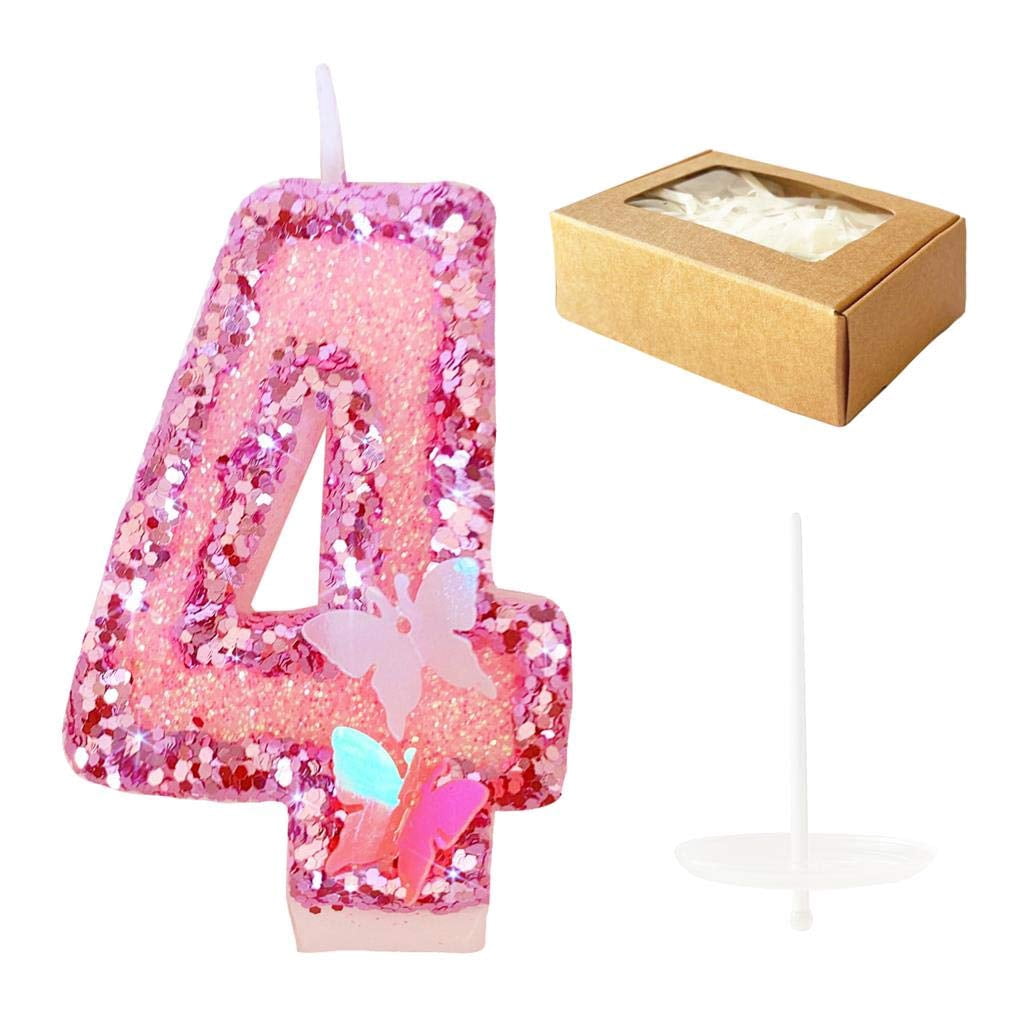 Birthday Candles Number 4,Pink Glitter Happy Birthday Cake Candles ...