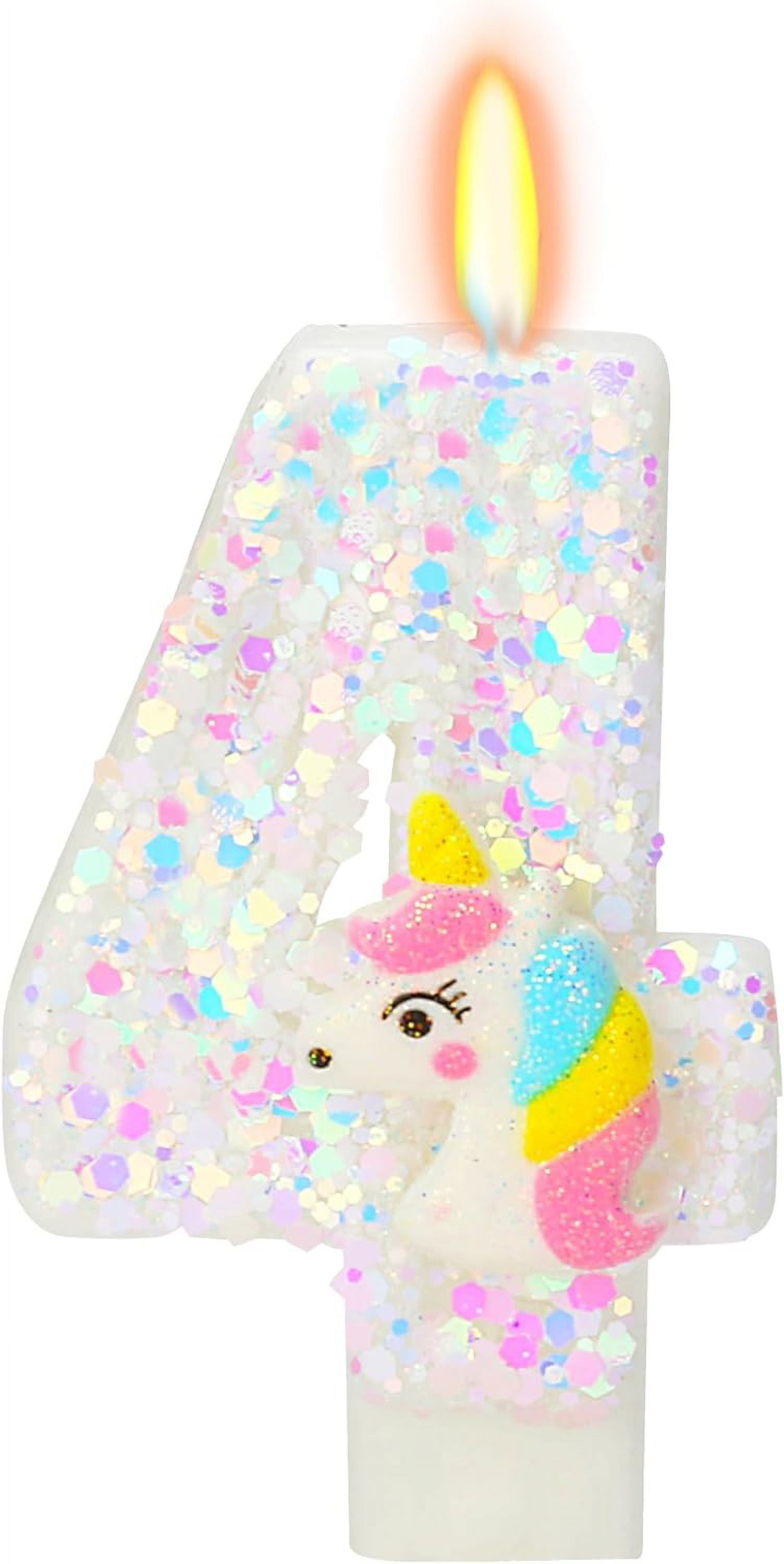 Birthday Candles for Girl - Number 4 Candle Cake, Unicorn Party ...