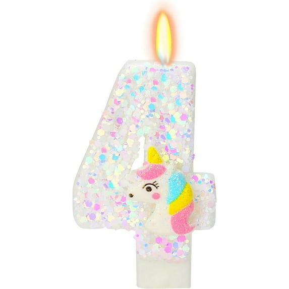 Birthday Candles for Girl - Number 4 Candle Cake, Unicorn Party ...