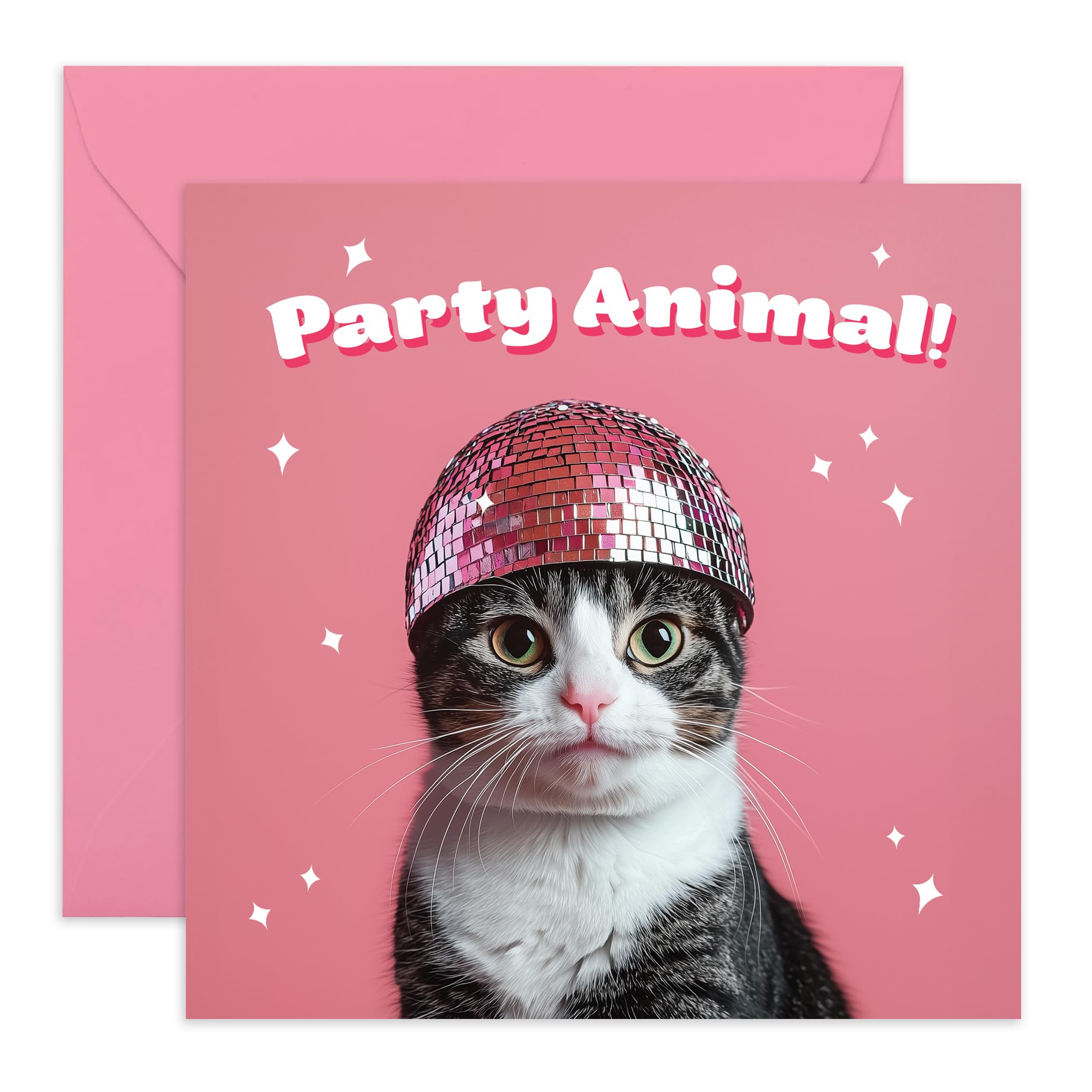 Birthday Card Adorable Cat - 'Party Animal Disco Ball Cat' - Gifts for ...