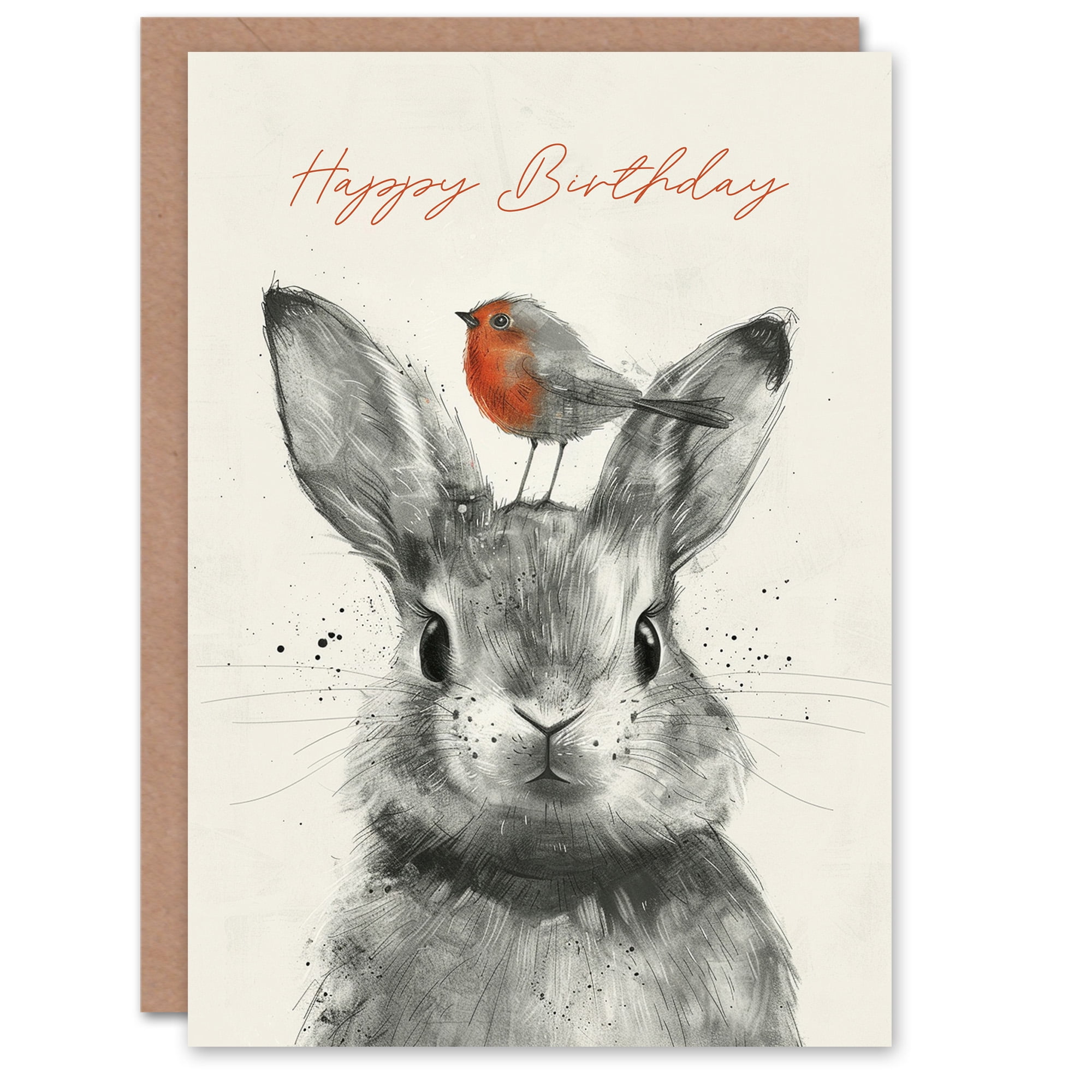 Birthday Card Cute Bunny Rabbit Robin Bird on Head Drawing For Son ...