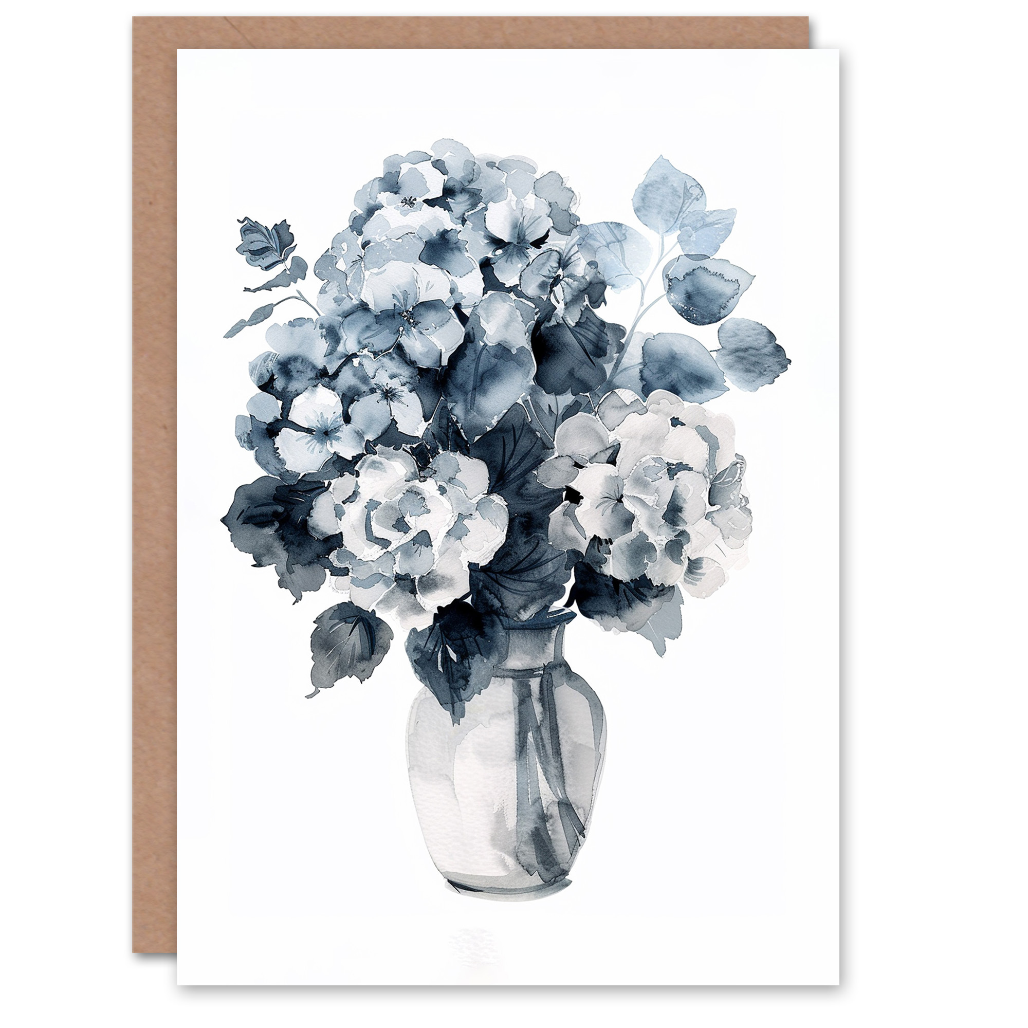 Birthday Card Greyscale Watercolour Flower Bouquet in Vase For Her Gran ...