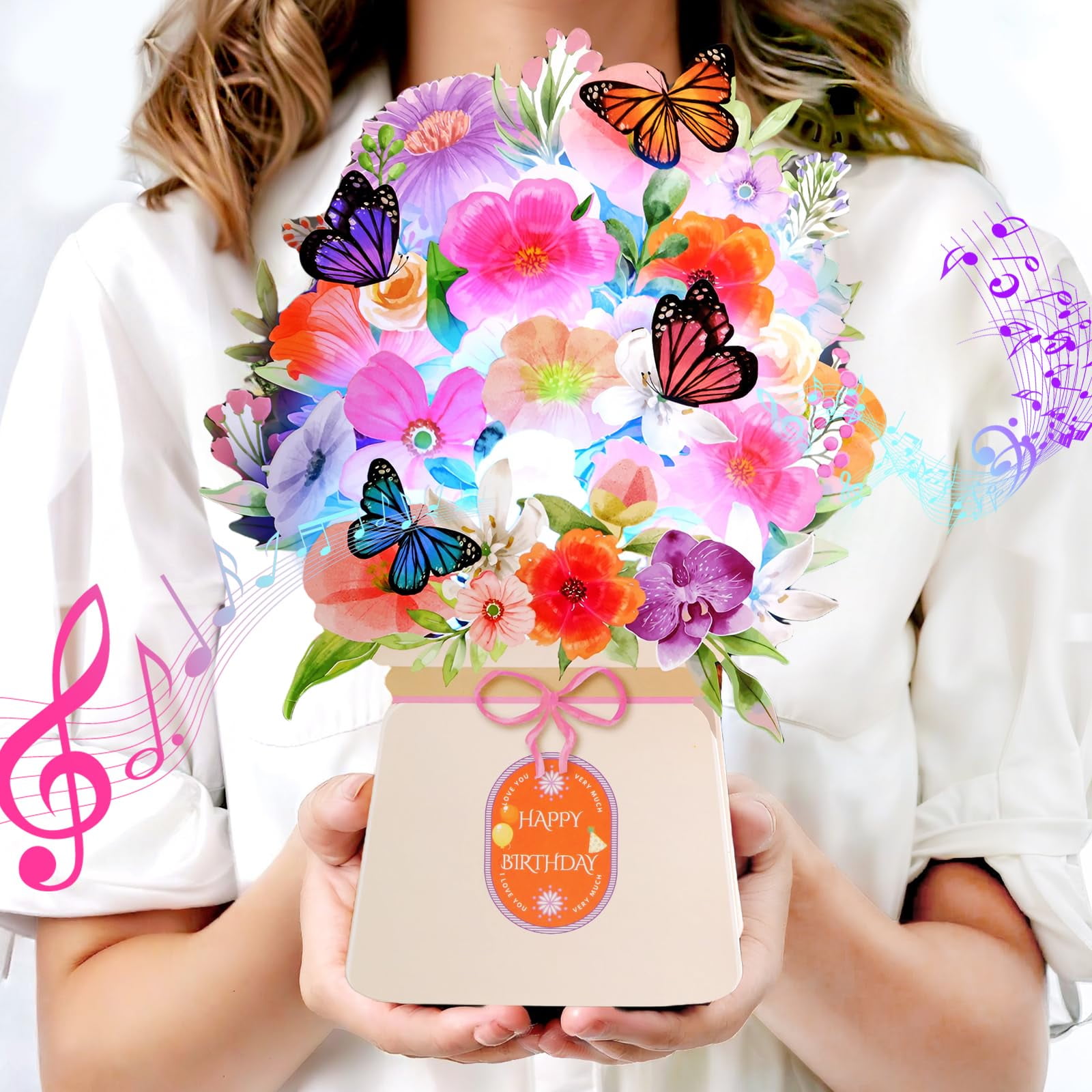 Birthday Card with Lights and Music, 10 Inch 3D Pop Up Flower Bouquet ...