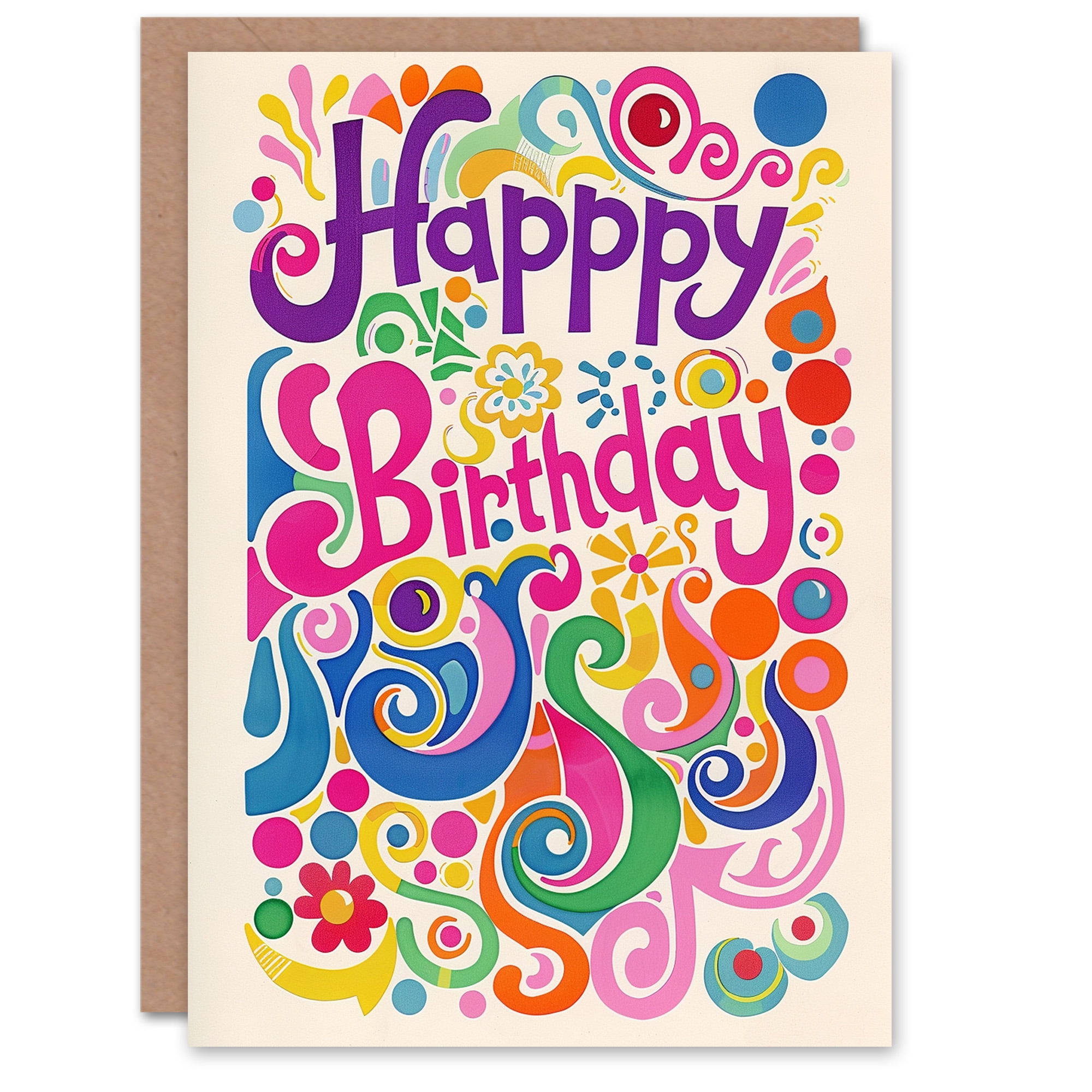Birthday Card Retro Hippy Flower Fun Joyful Colourful Design For Her ...
