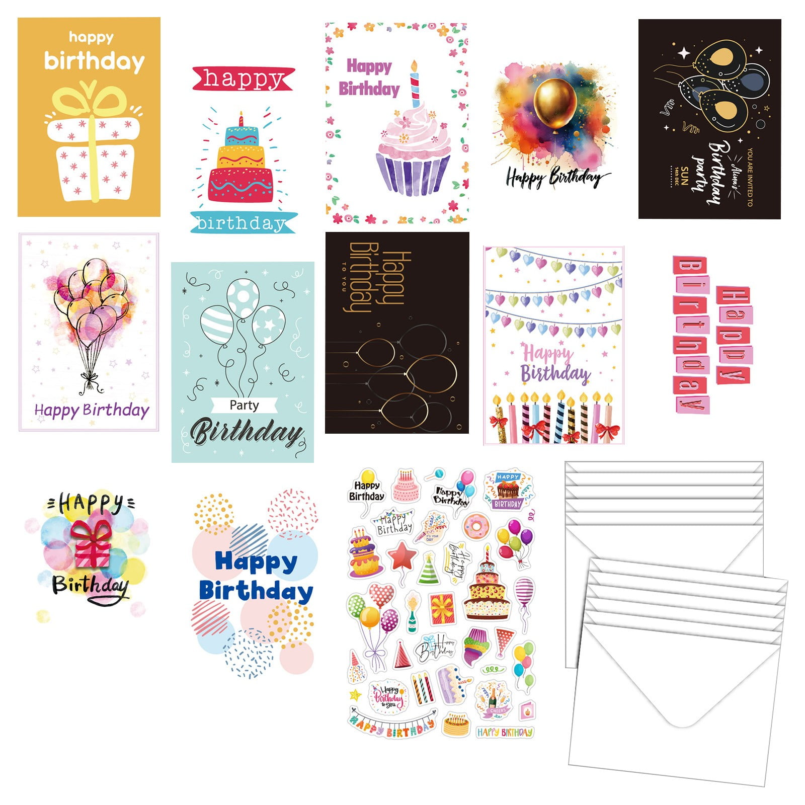 Birthday Card Set with Envelope, Birthday Party Invitation Card ...