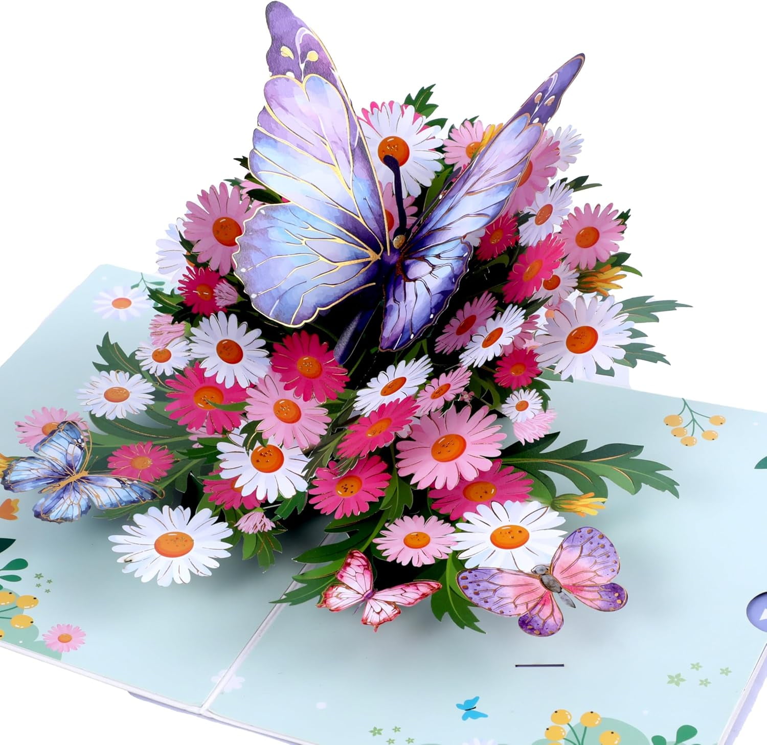Birthday Card, Voilet Butterfly & Daisies Pop Up Card, 5x7-3D Greeting ...