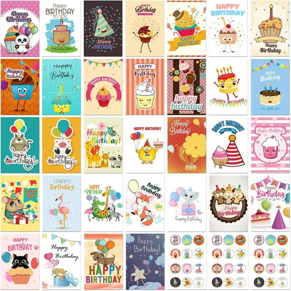 Birthday Cards with Envelopes, Matching Stickers, Assorted Birthday ...