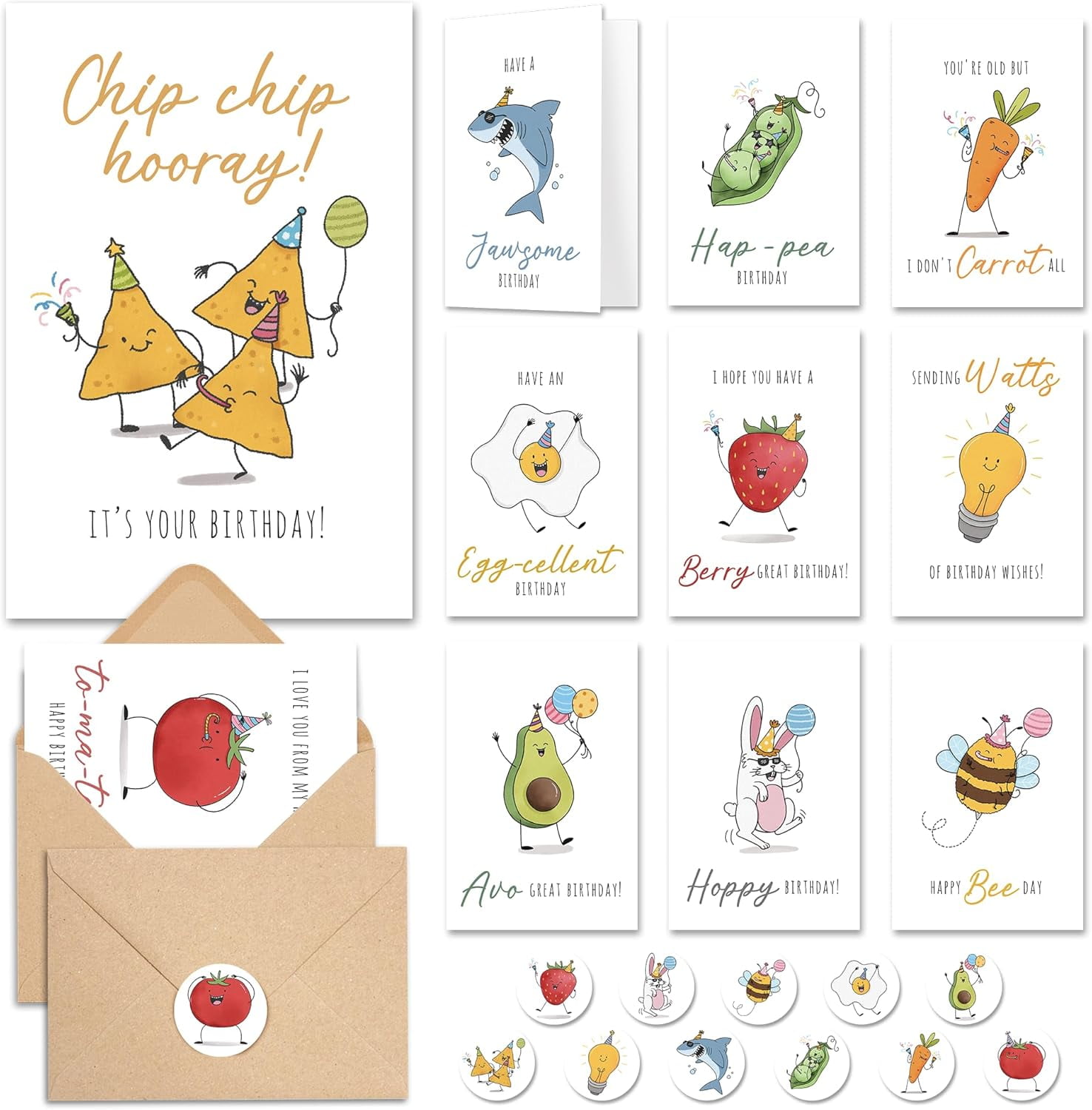 Birthday Cards with Envelopes & Stickers, Funny Assorted Happy Birthday ...