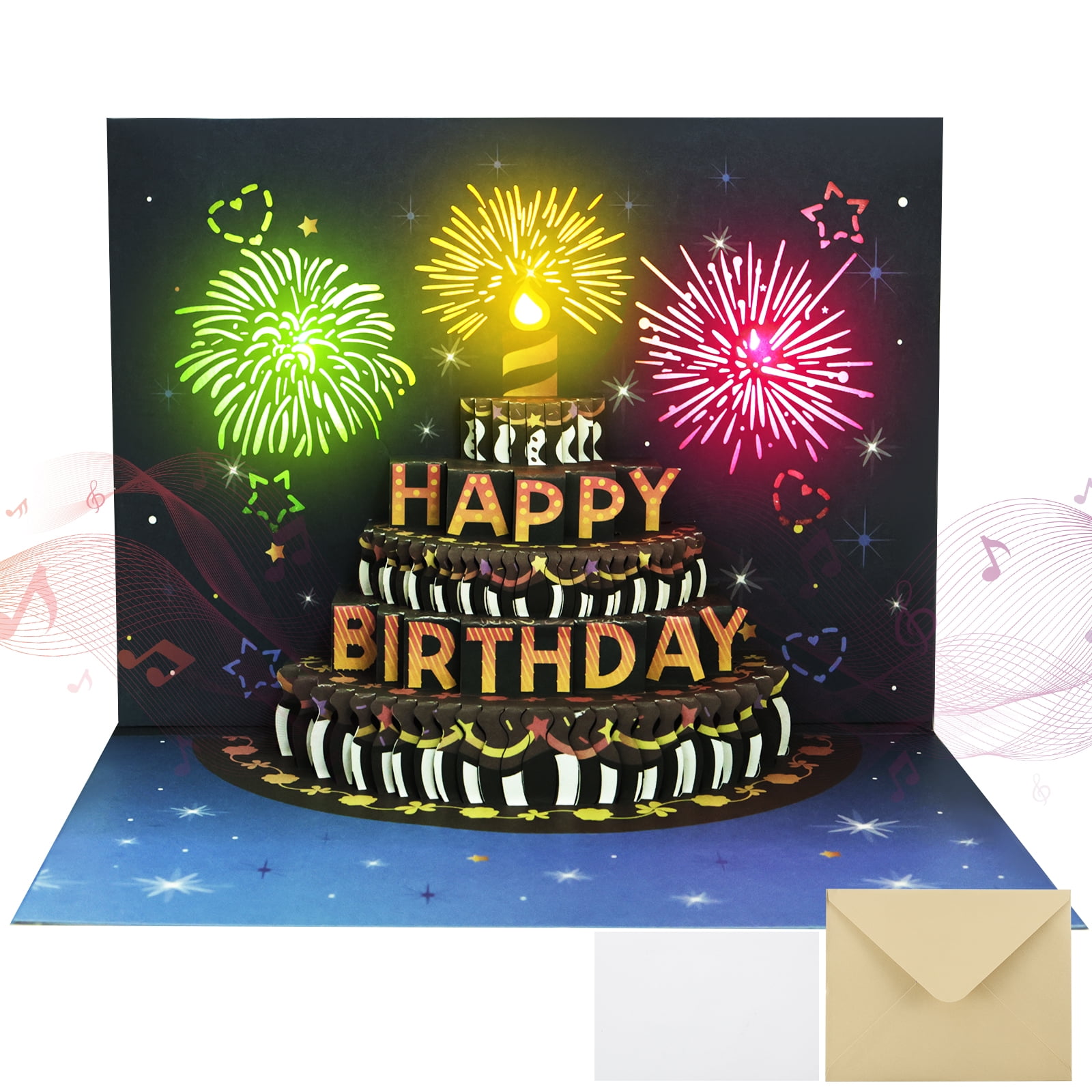 Birthday Cards Fireworks Pop Up Cake LIGHTS & SOUND Pop up Happy ...