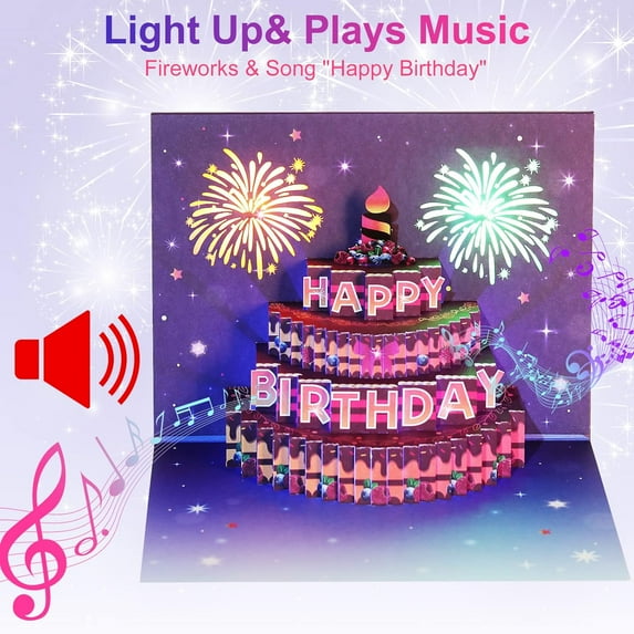 Birthday Cards, Light and Music Birthday Cake Happy Birthday Card, 3D ...