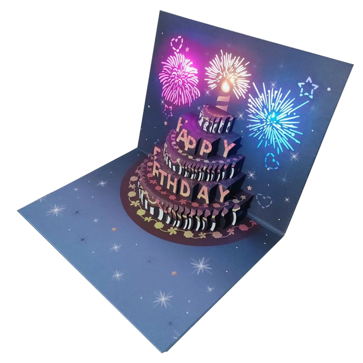 Birthday Cards Pop Up Cake Light and Music Black and Gold Happy ...
