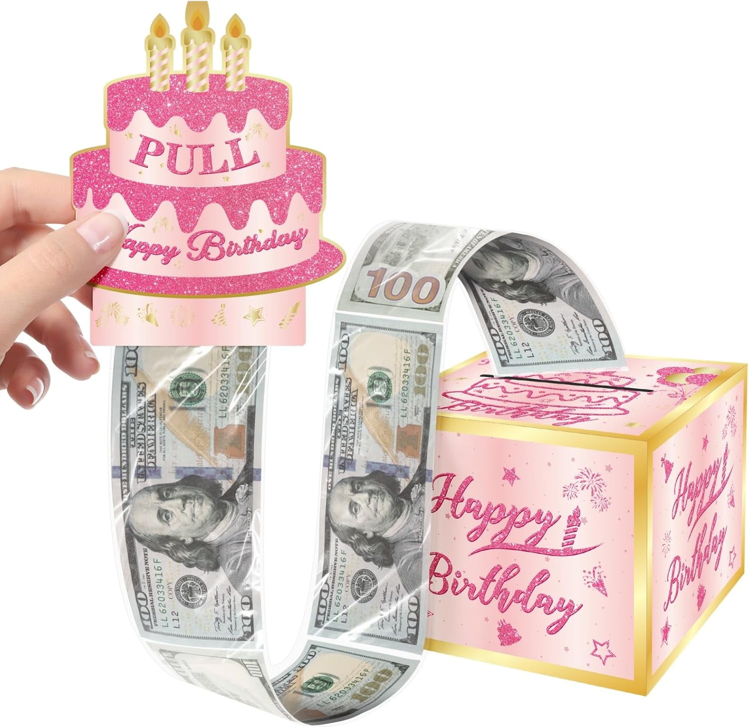 Birthday Cash Gift Box, Pink Rose Gold DIY Coin Gifts Adults Surprise ...