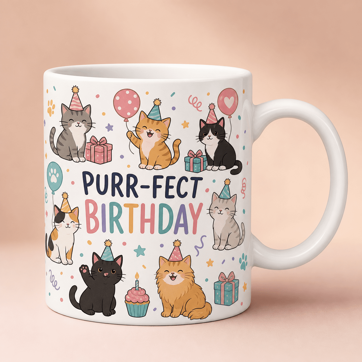 Birthday Cat Mug Purr-fect Birthday 2D Flat Mug for Cat Lovers Gift ...