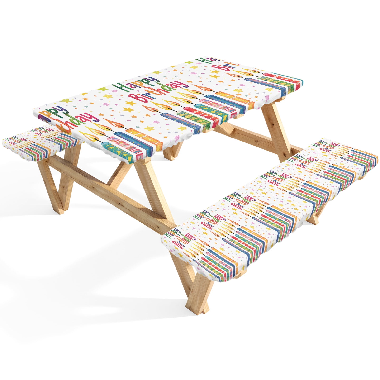 Birthday Celebration Picnic Table Cover with Bench Covers Colorful ...