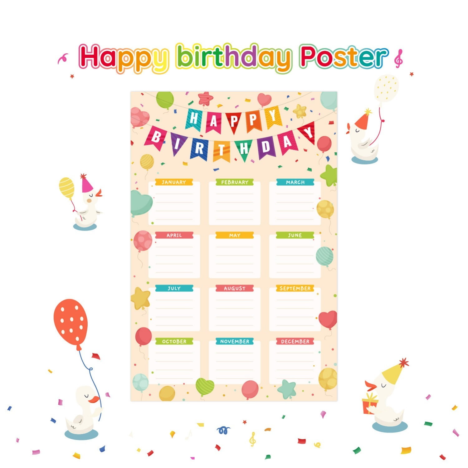 Birthday Chart for Classroom Poster for Classroom Bulletin Board ...