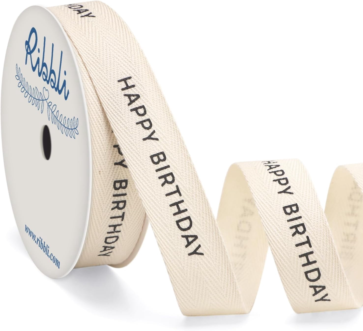Birthday Cotton Ribbon Natural Twill Tape Cotton with Black Happy ...
