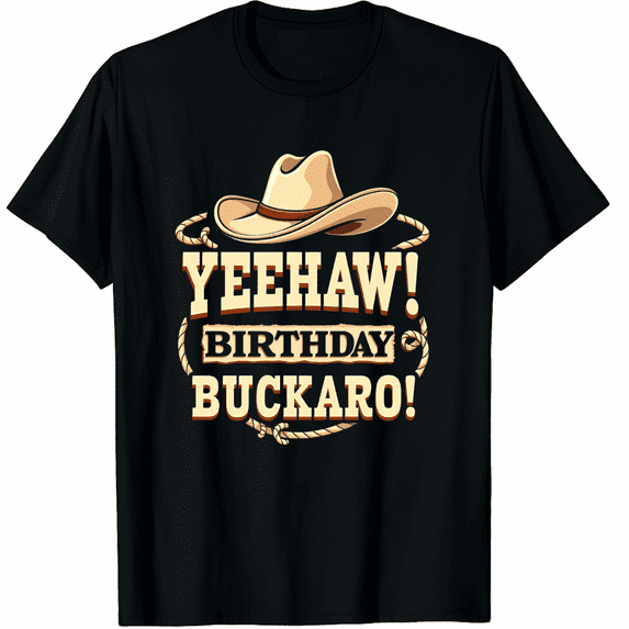 Birthday Cowboy Yeehaw! Birthday Buckaroo Rodeo Party Graphic Black T ...