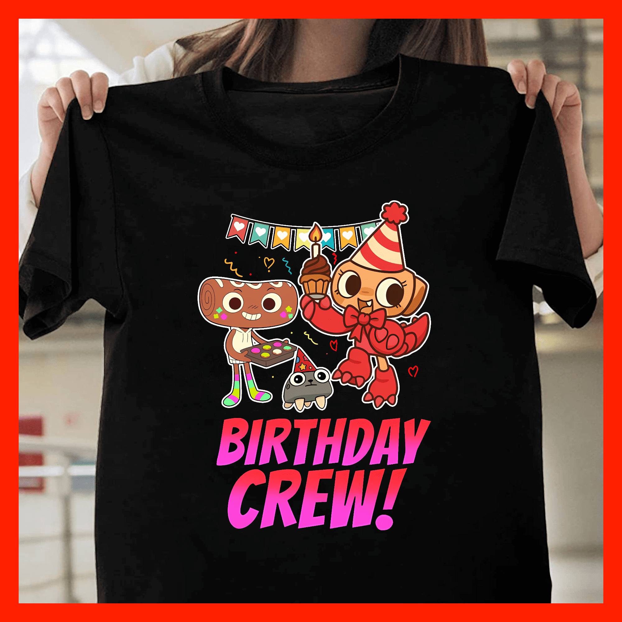 Birthday Crew Cute Cartoon Characters T-Shirt, Fun Party Celebration ...