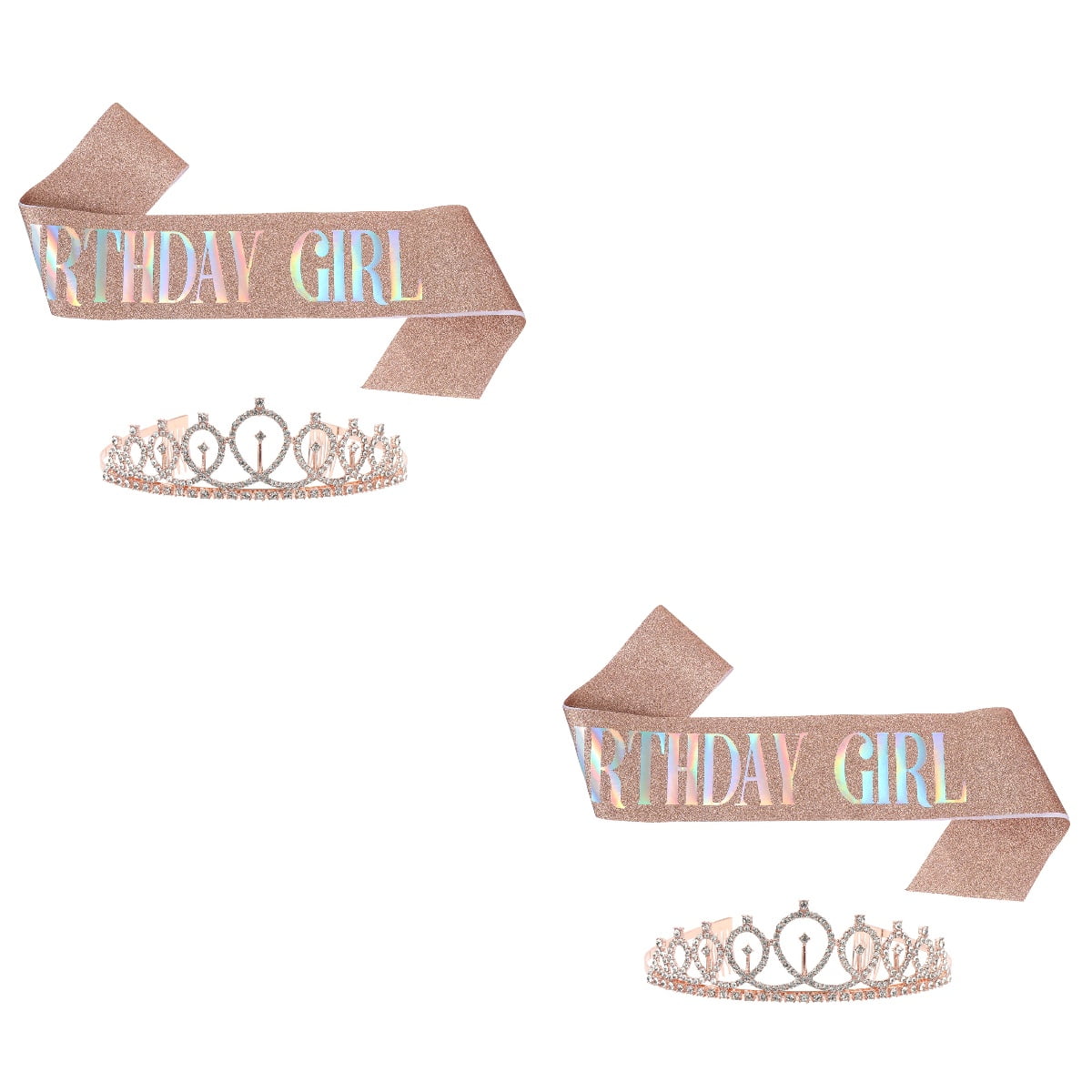 Birthday Crown Photo Booth Props Shoulder Strap Party Sash Glitter ...