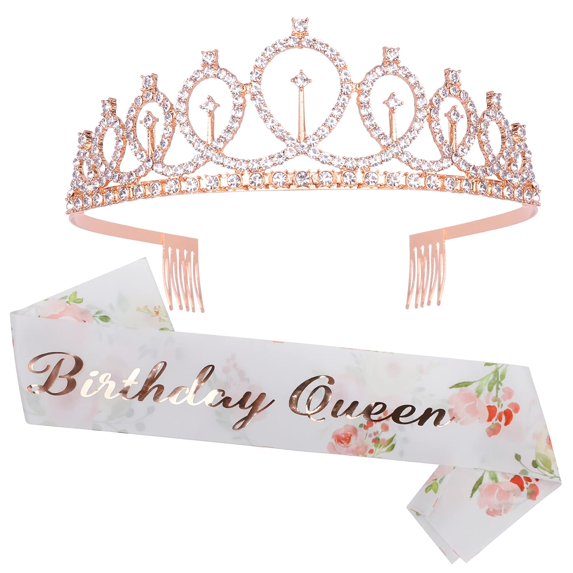 Birthday Crowns for Women Birthday Queen Sash & Rhinestone Tiara Set ...