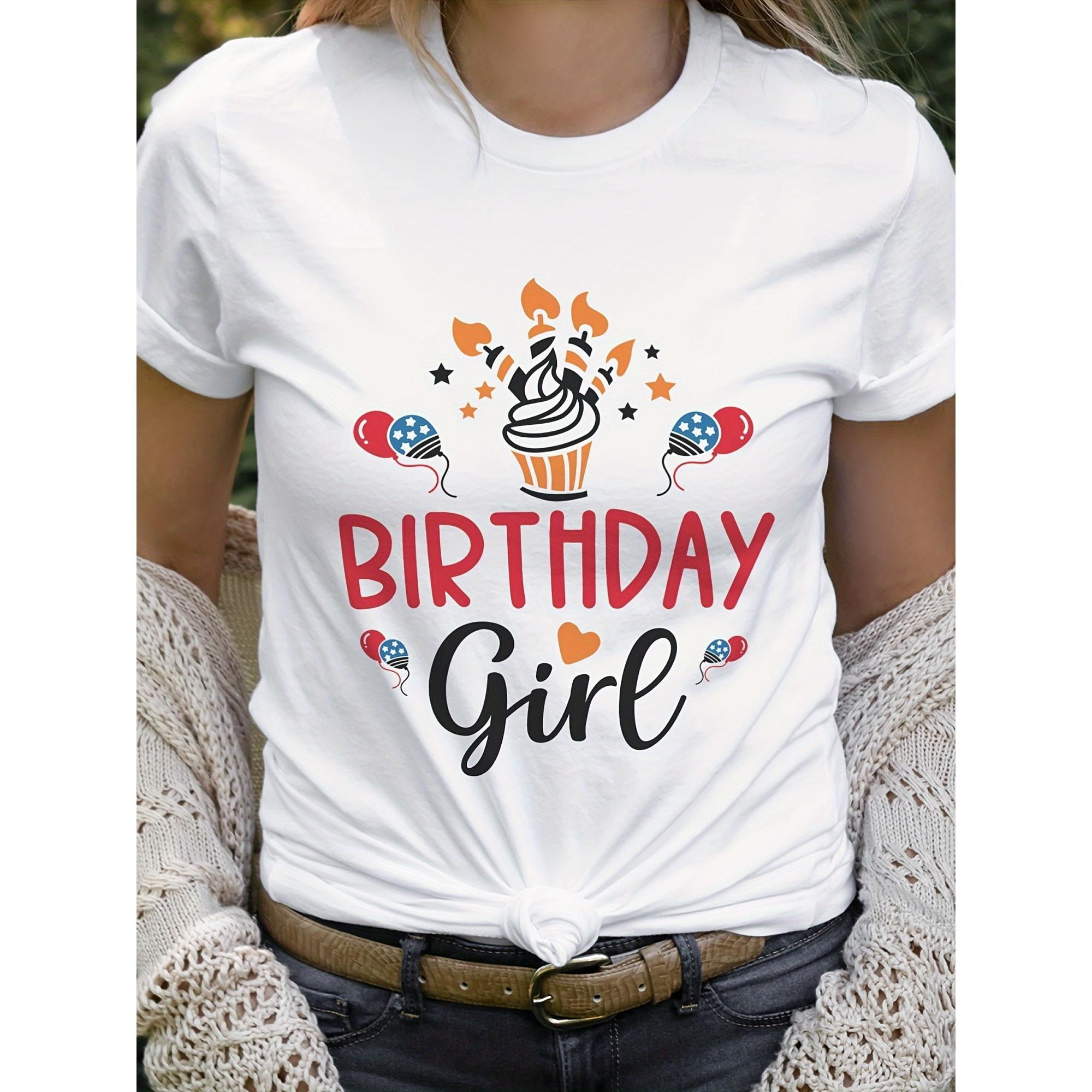 Birthday Cupcake Graphic Tee Top, Casual Design Soft Breathable Round ...