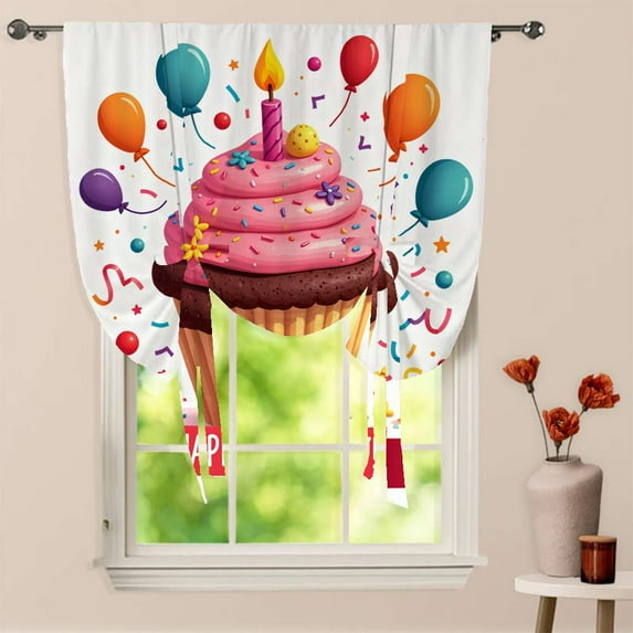 Birthday Cupcake With Balloons And Candle Window Curtain for Living ...