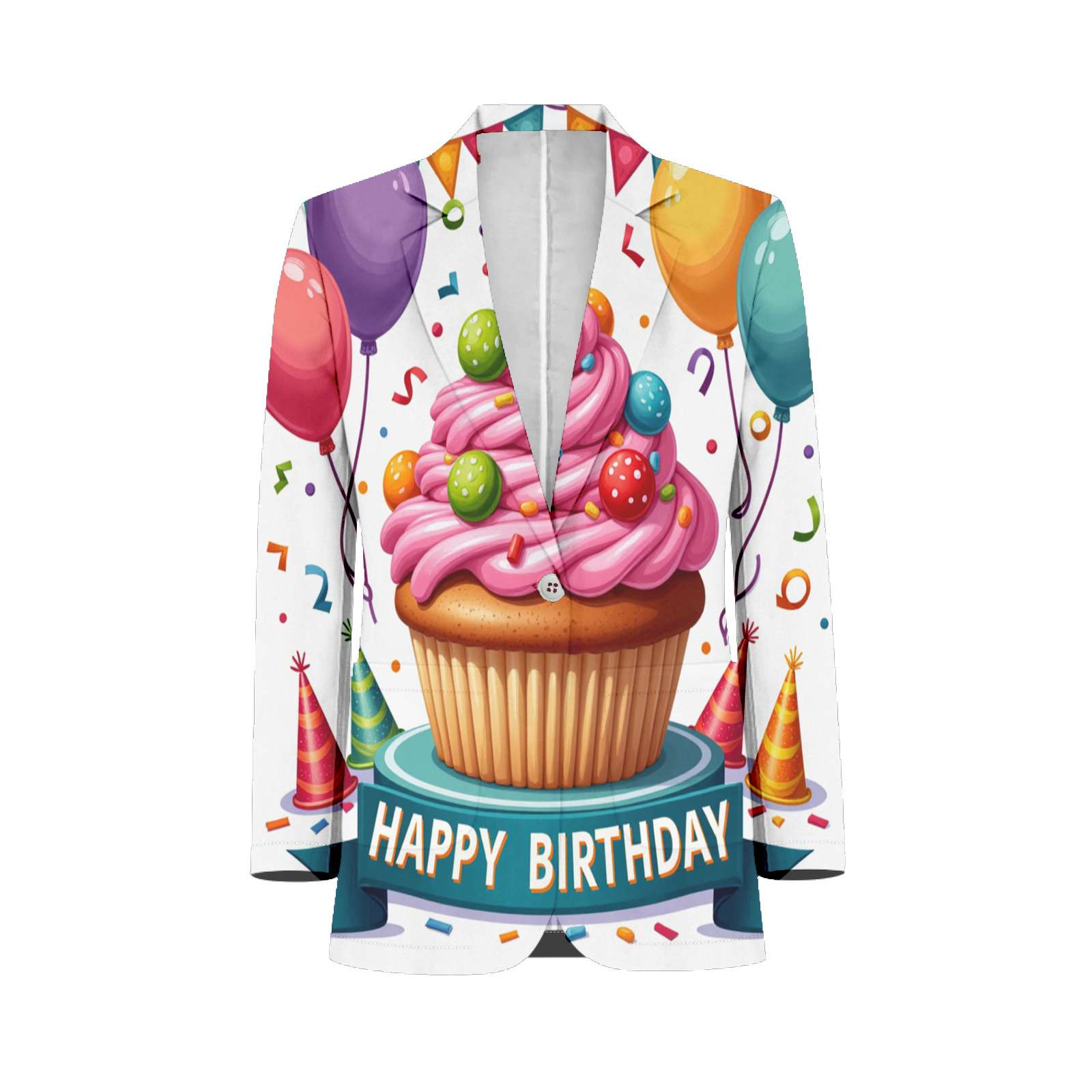Birthday Cupcake With Colorful Balloons Men's Suit Blazer Casual Party ...