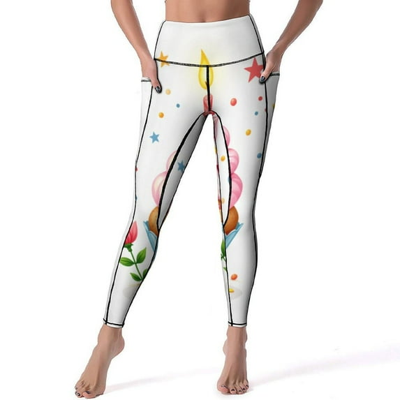 Birthday Cupcake with Candle Burning Bright Leggings Gym Wear Gym ...