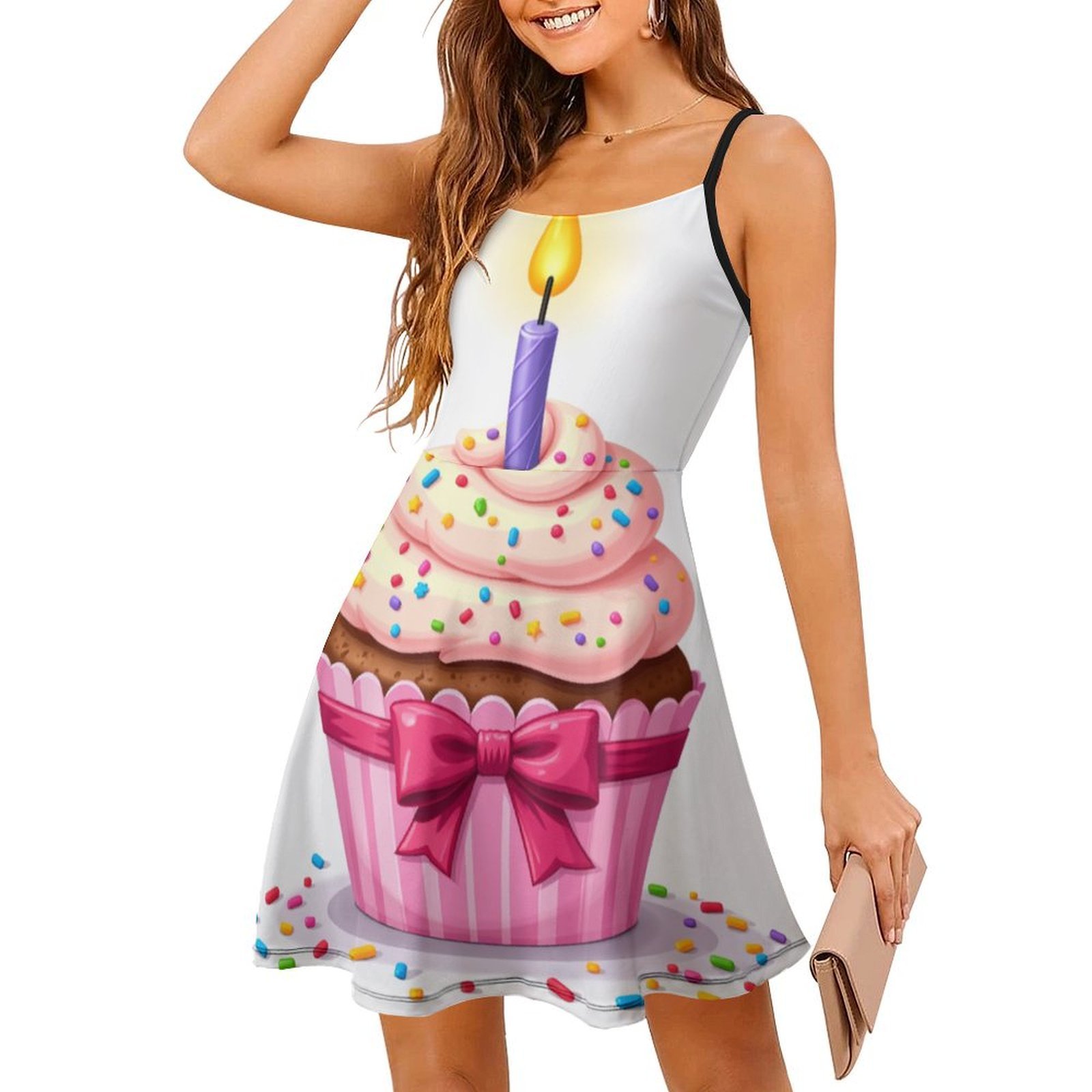 Birthday Cupcake with Candle Burning Summer Dresses For Women A-line ...