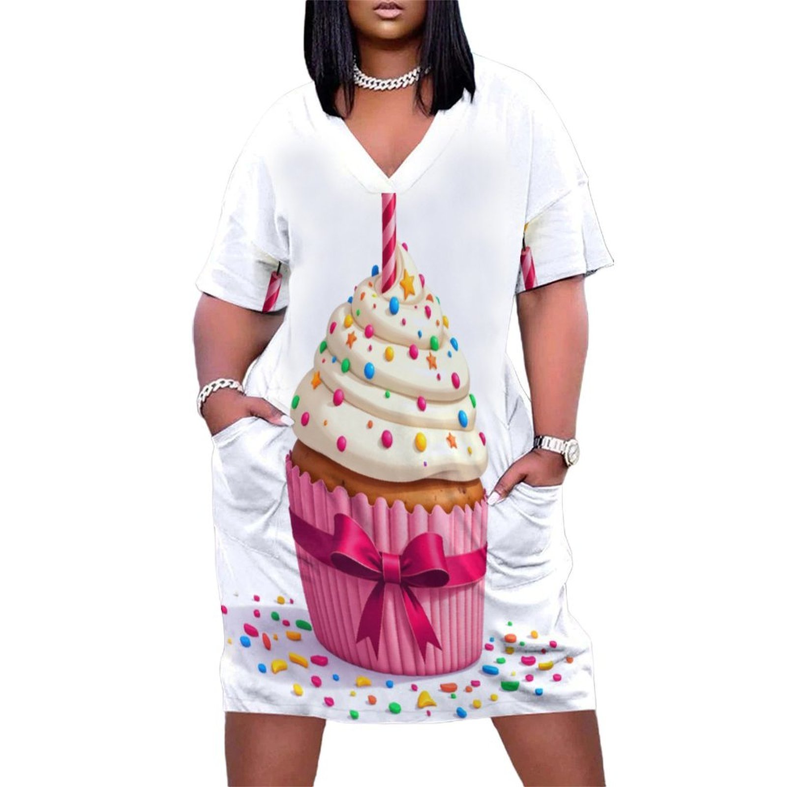 Birthday Cupcake with Candle Loose Pocket Dress Dresses Summer Summer ...
