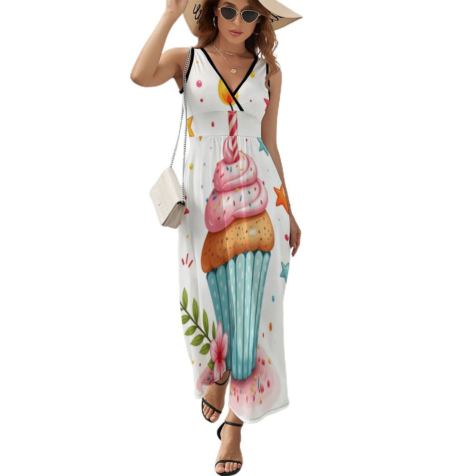 Birthday Cupcake with Lit Candle Dress Summer Street Style Bohemia Long ...