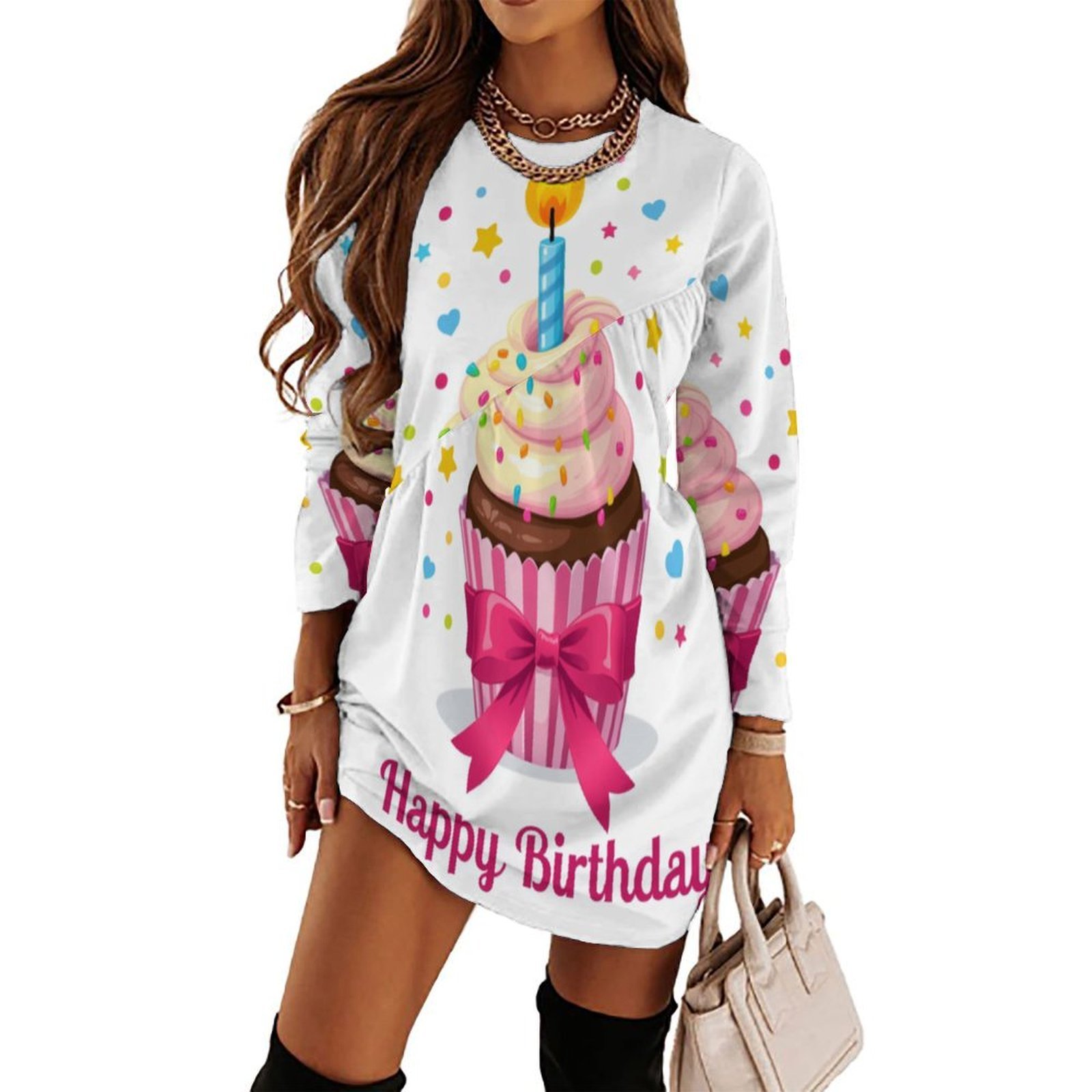 Birthday Cupcake with Lit Candle Loose Dress Evening Dress Summer ...