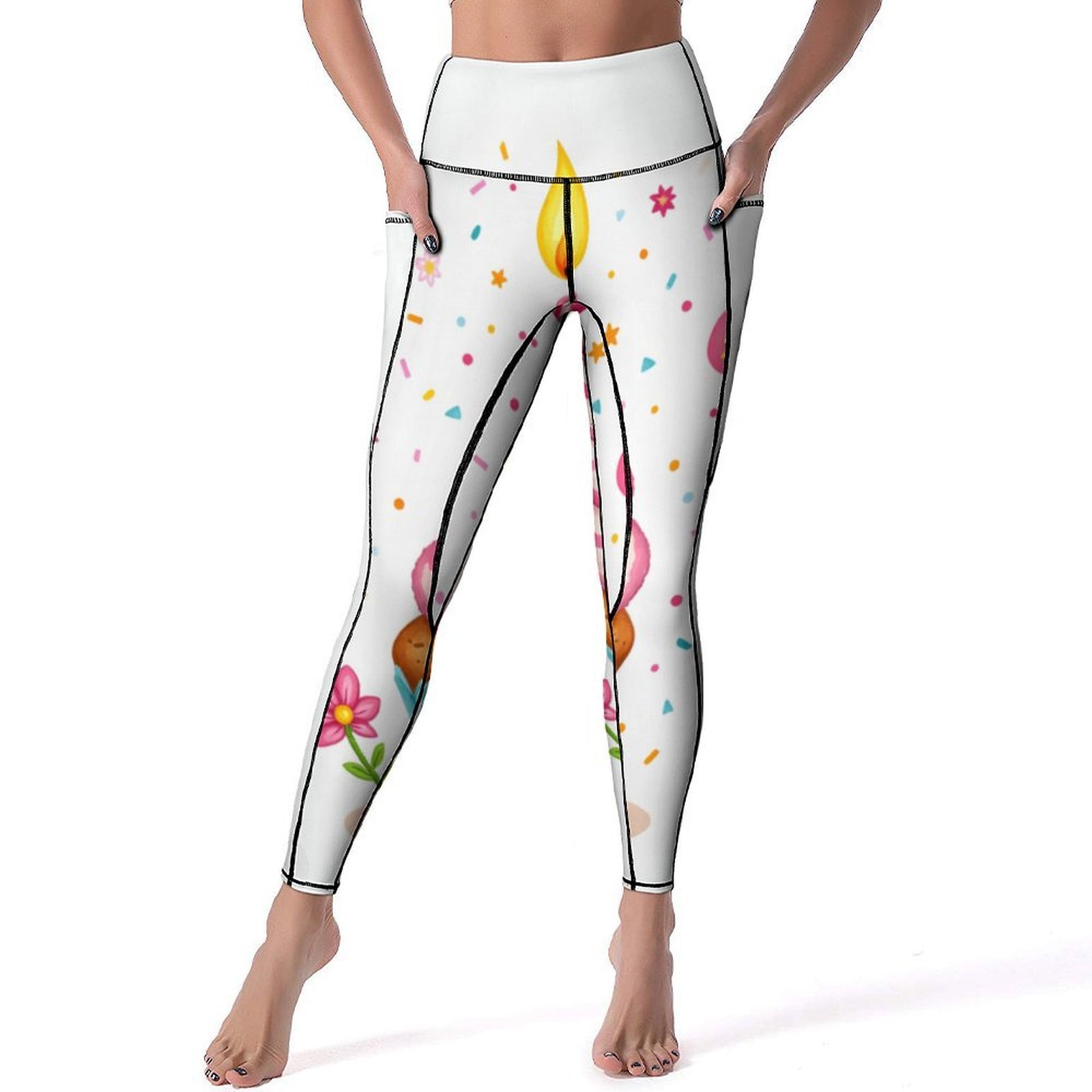 Birthday Cupcake with Lit Candle Pants Leggings for Fitness Fitness ...