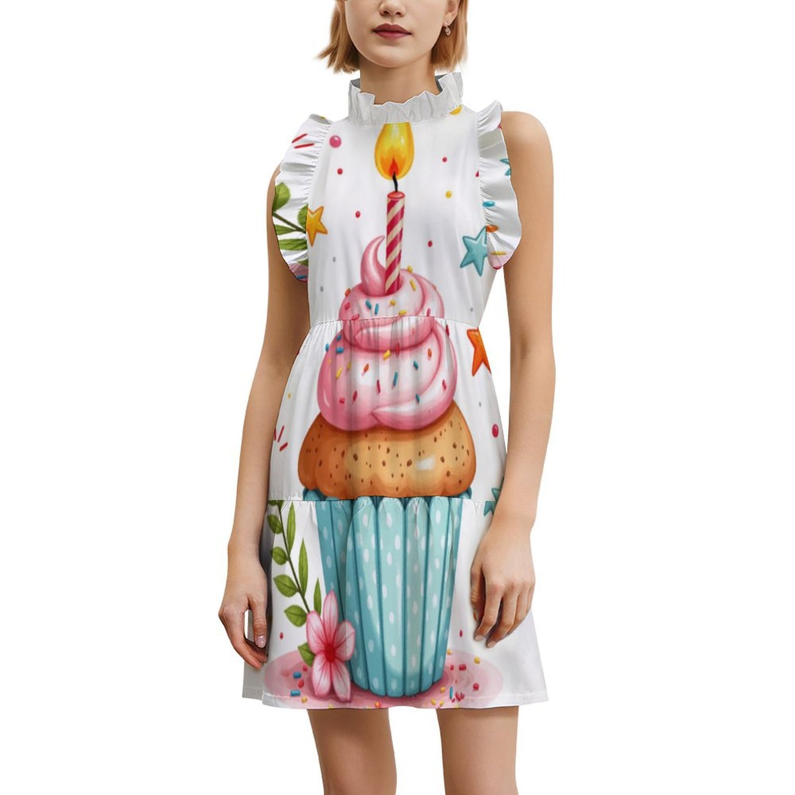 Birthday Cupcake with Lit Candle Women's Fashion Casual Dress Summer ...