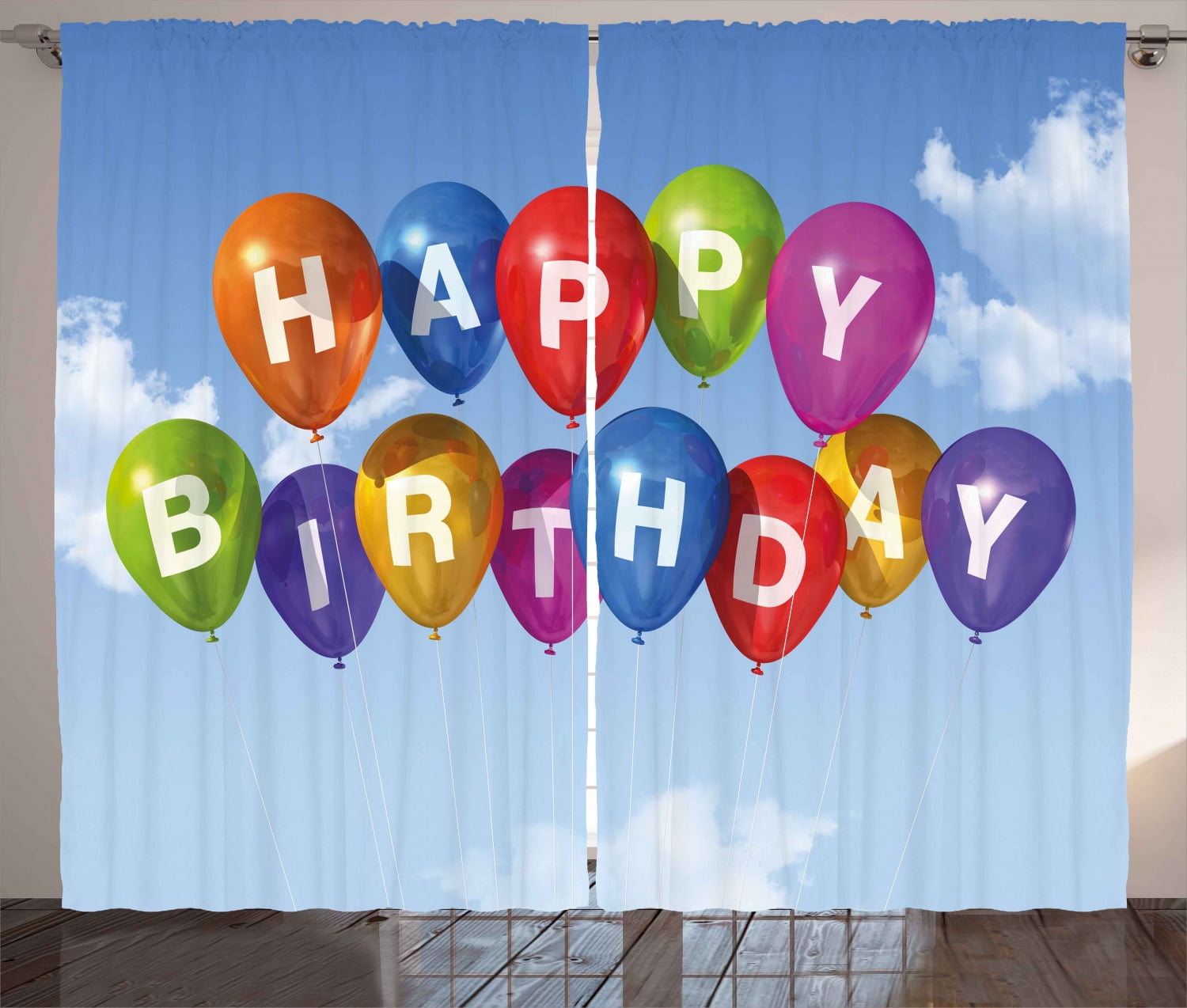 Ambesonne Birthday Curtains 2 Panel Set, Balloons Letters Sky, 108" x ...