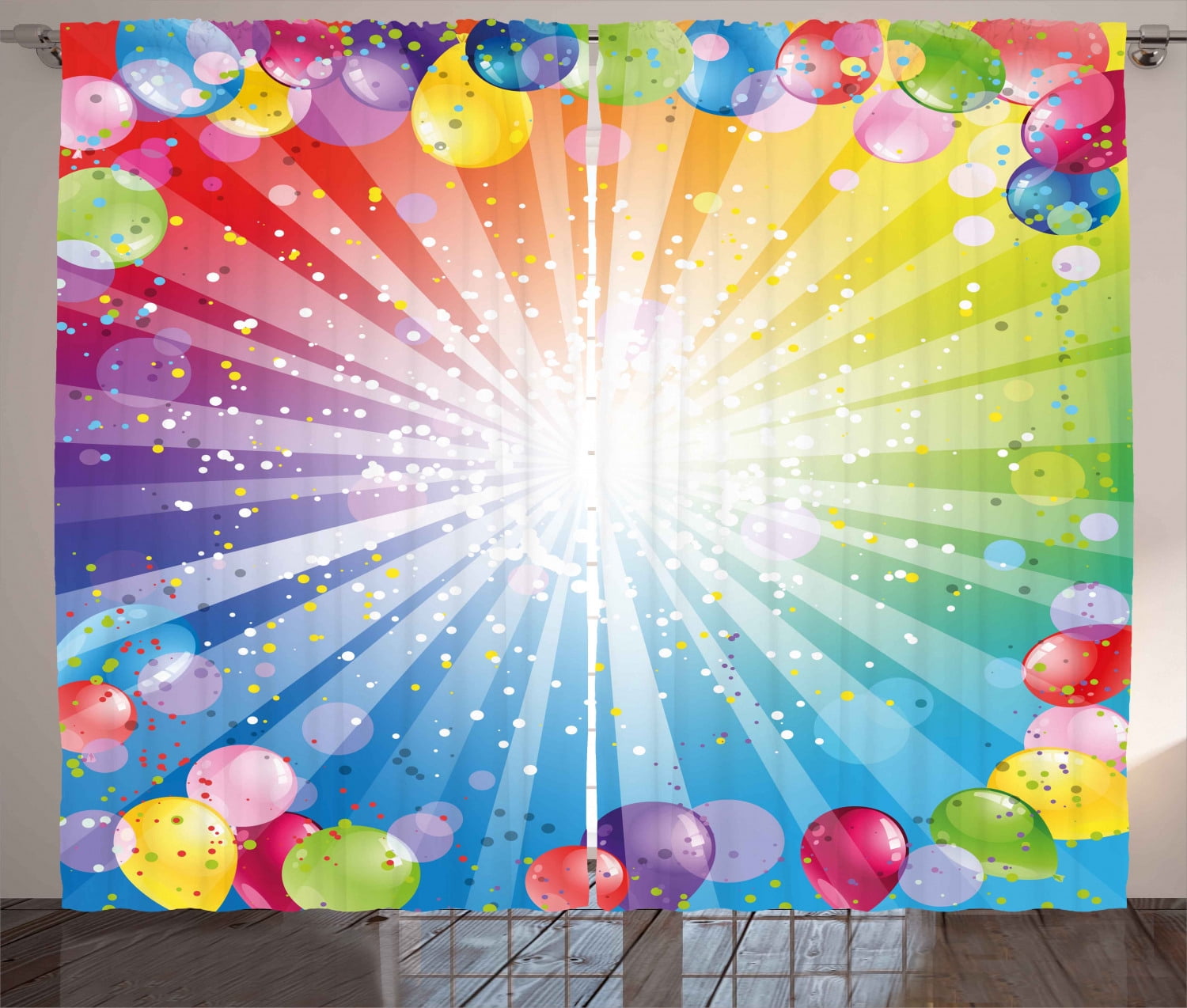 Ambesonne Party Curtains 2 Panel Set, Celebration with Balloons, 108" x ...