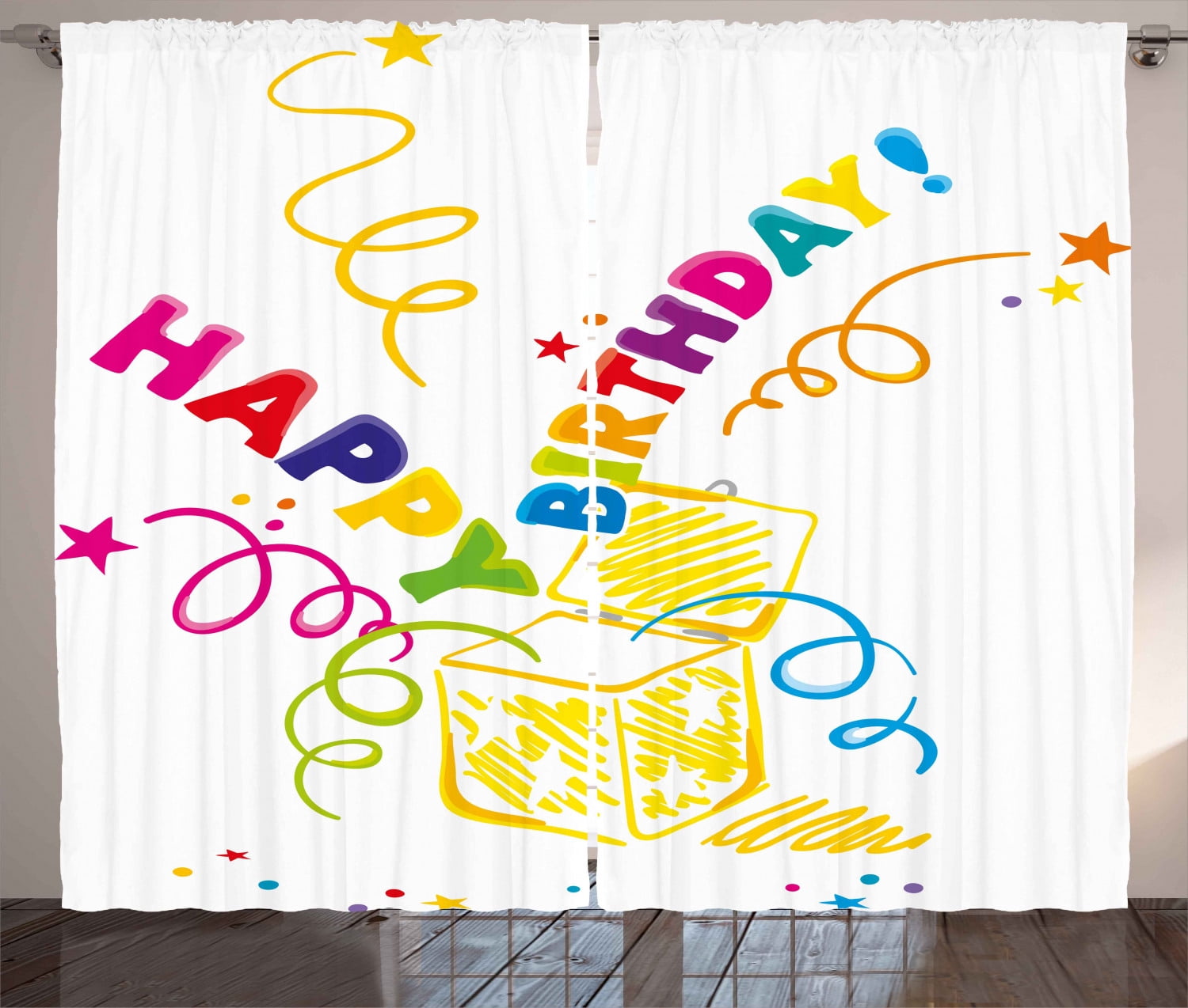 Ambesonne Birthday Curtains 2 Panel Set, Surprise in Box Doodle, 108" x ...