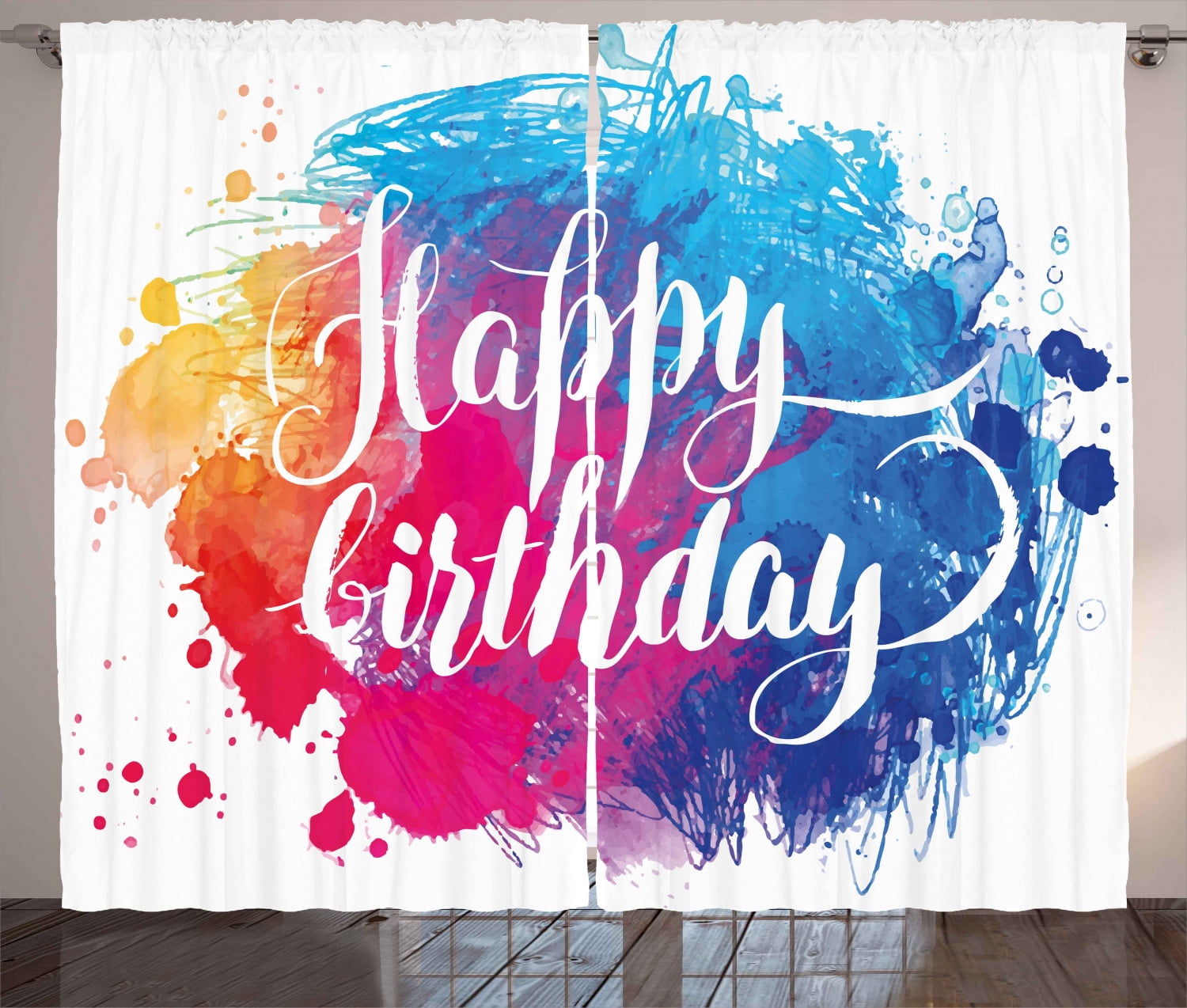 Ambesonne Art Curtains 2 Panel Set, Birthday Message Colorful, 108" x ...
