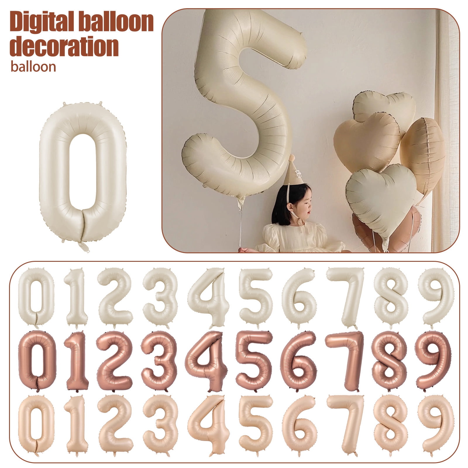 Birthday Decoration,40 Inch Beige Number 1-9 Balloon for Birthday ...