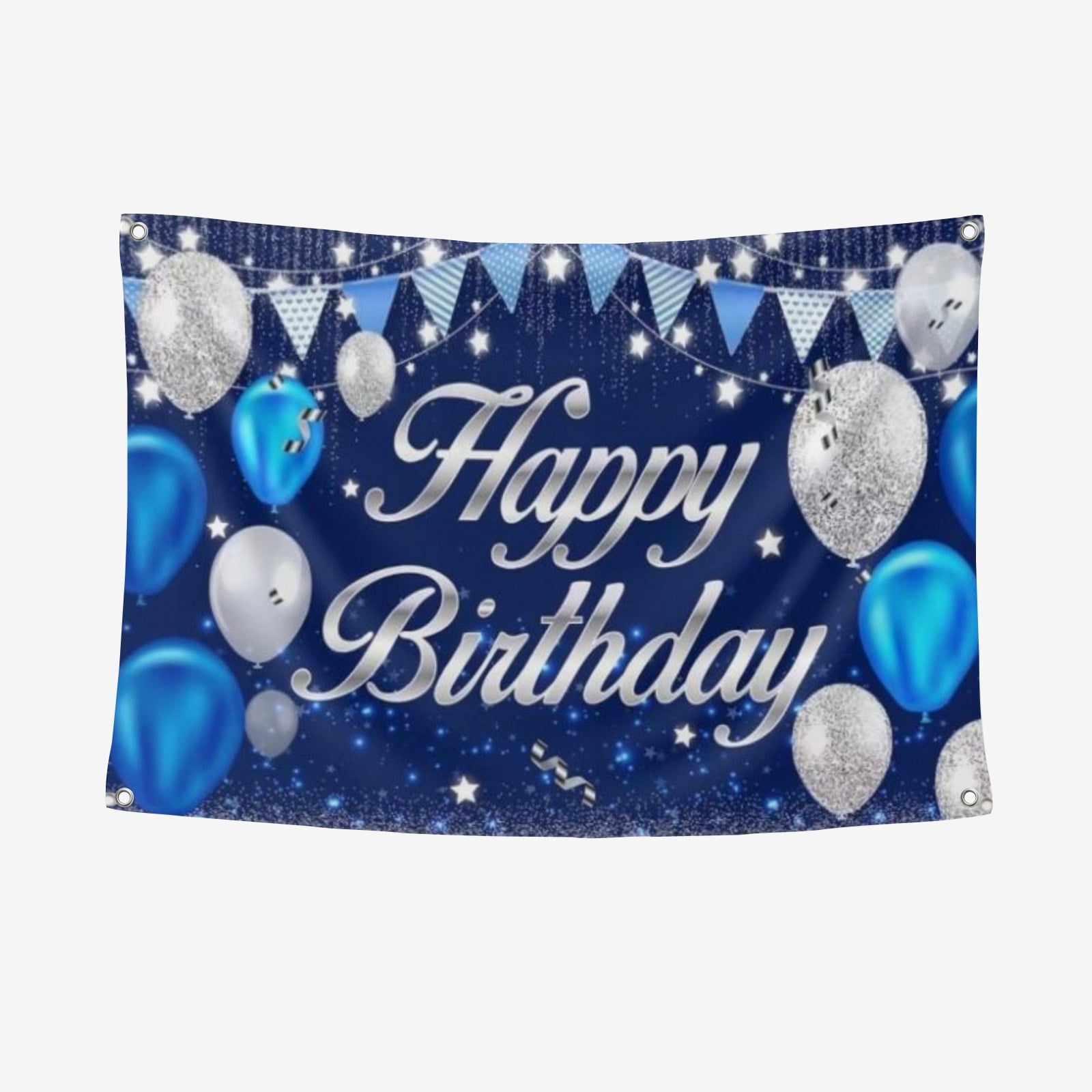 Birthday Decoration Men Women Blue Silver Birthday Party Banner Welcome Happy Birthday ...