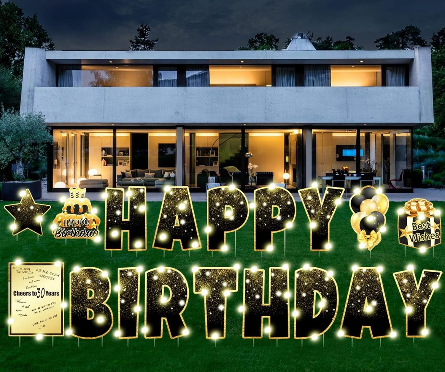 Birthday Decorations 16" Happy Birthday Yard Signs with Signature Board ...