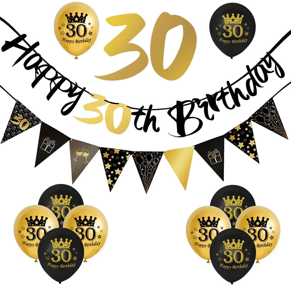 Birthday Decorations, 30th Happy Birthday Banner, Swirls, Garland ...