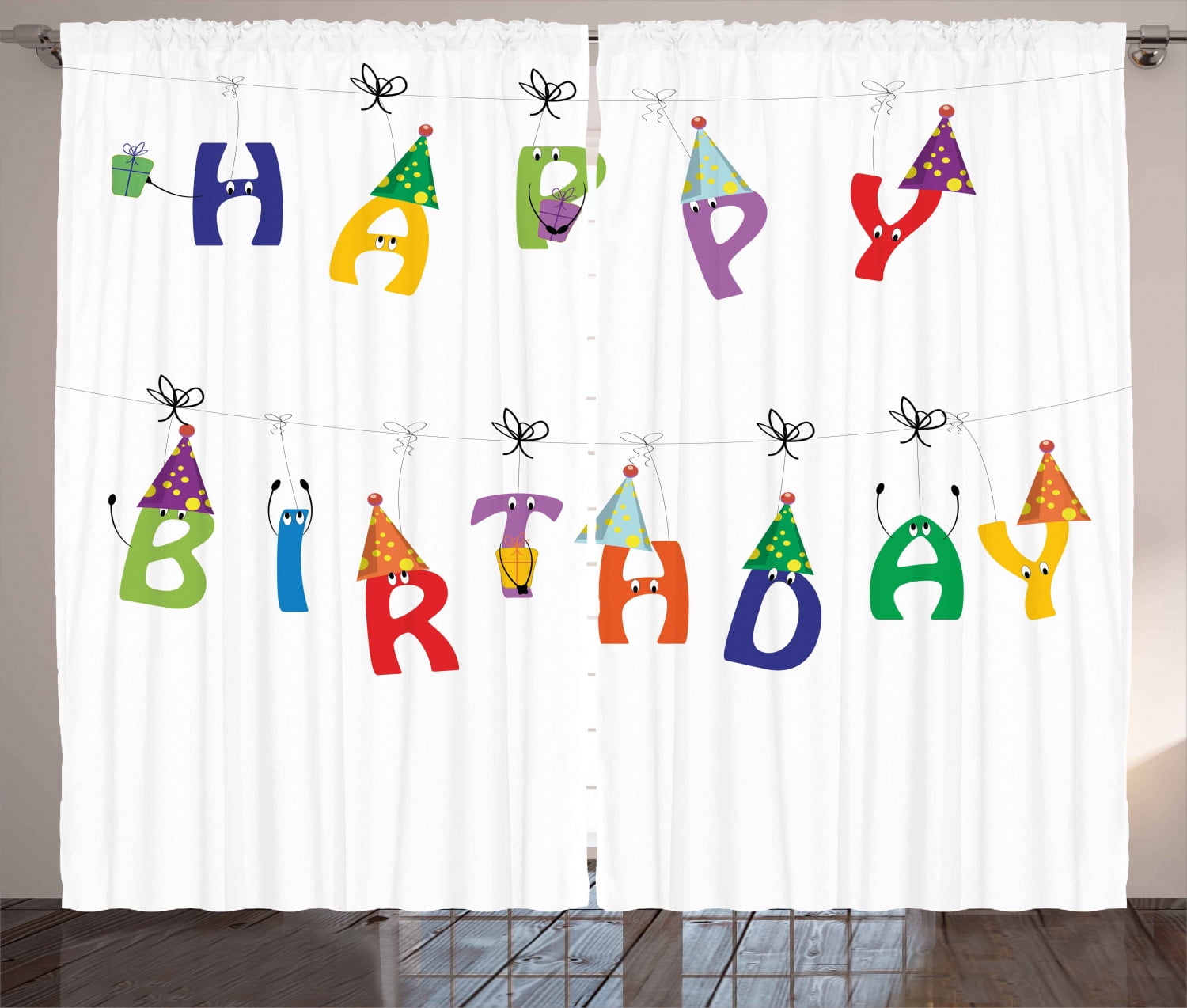Ambesonne Birthday Curtains 2 Panel Set, Funny Letters on Faces, 108" x ...