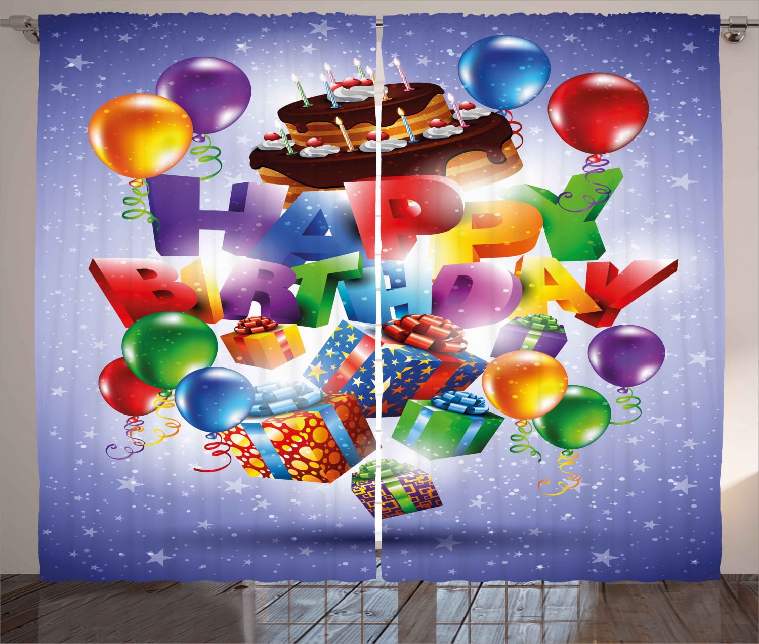 Ambesonne Party Curtains 2 Panel Set, Birthday Presents Cake, 108" x 84 ...