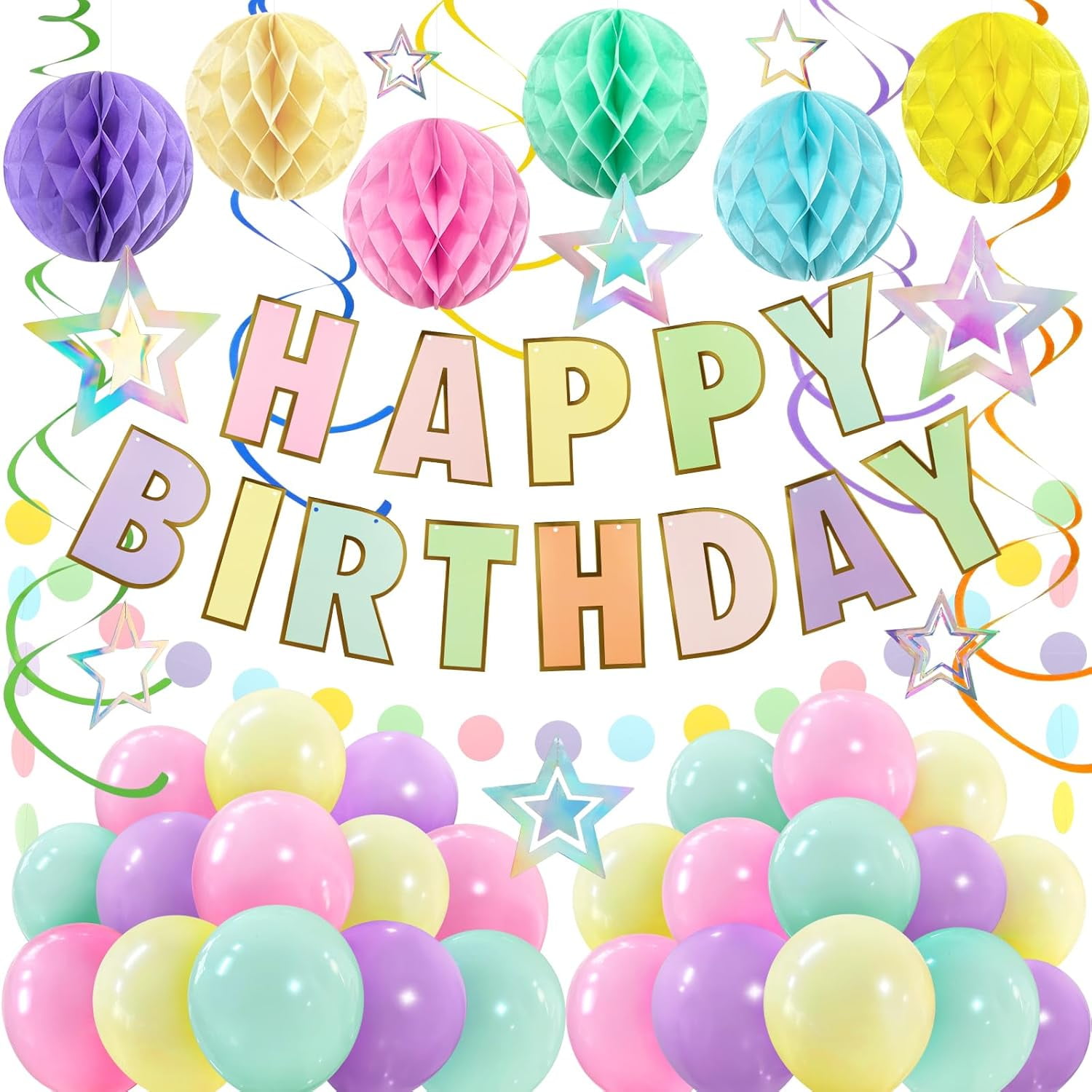 Birthday Decorations, Easy to Assemble Pastel Happy Birthday Banner ...