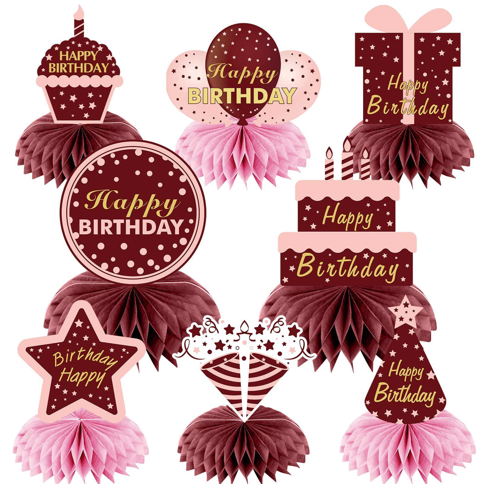 Birthday Decorations FEV6 Honeycomb Centerpieces for Women Girls, Pink ...