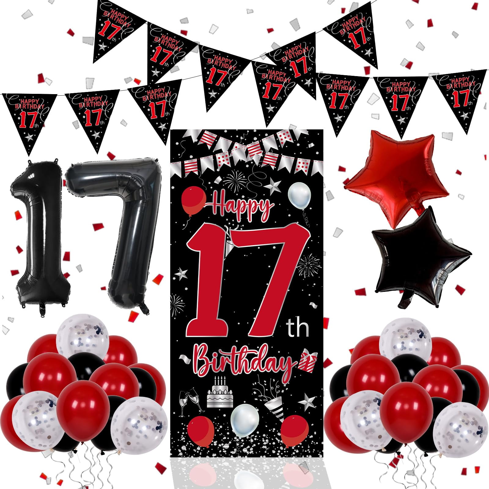 Birthday Decorations FEV6 for Boys, Red Black Happy Birthday Balloons ...