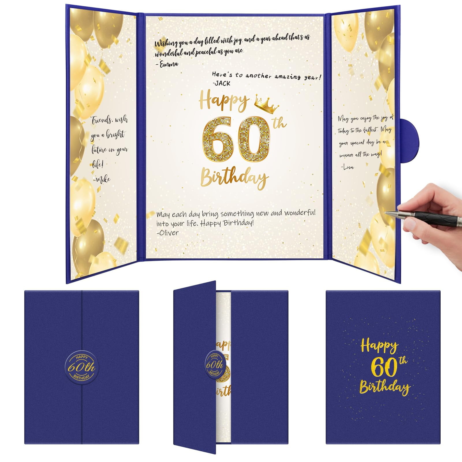 Birthday Decorations FEV6 for Men Women, Navy Blue Birthday Guest Book ...