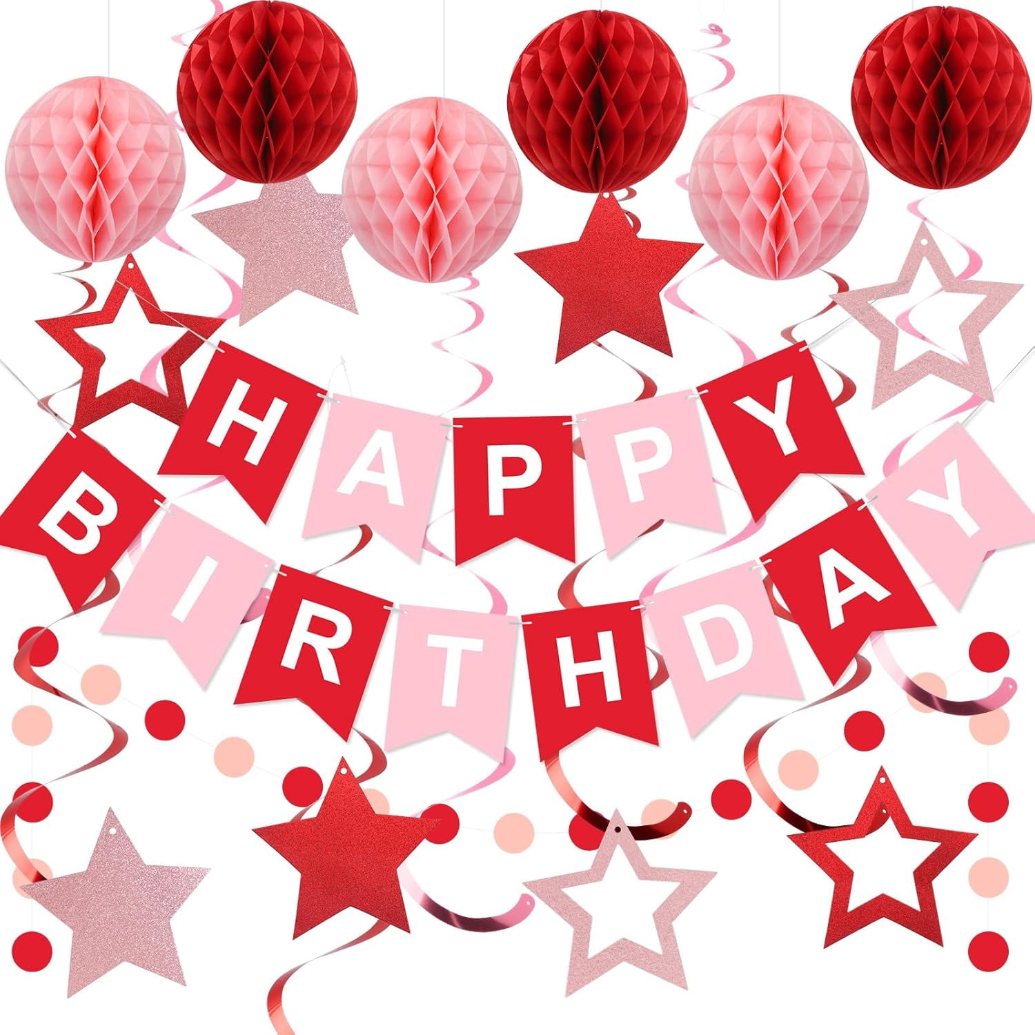 Birthday Decorations, Happy Birthday Banner with Honeycomb Balls, Stars ...